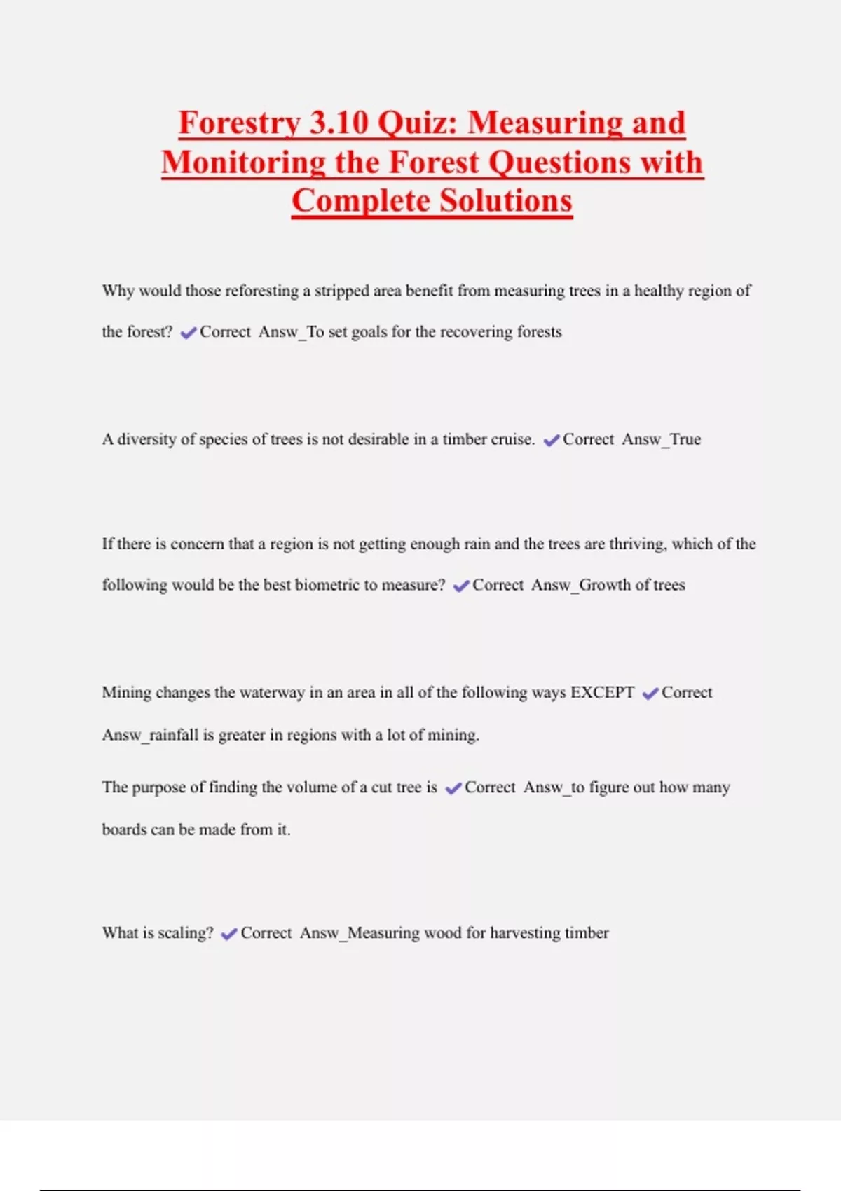 Forestry 3.10 Quiz: Measuring and Monitoring the Forest Questions with ...
