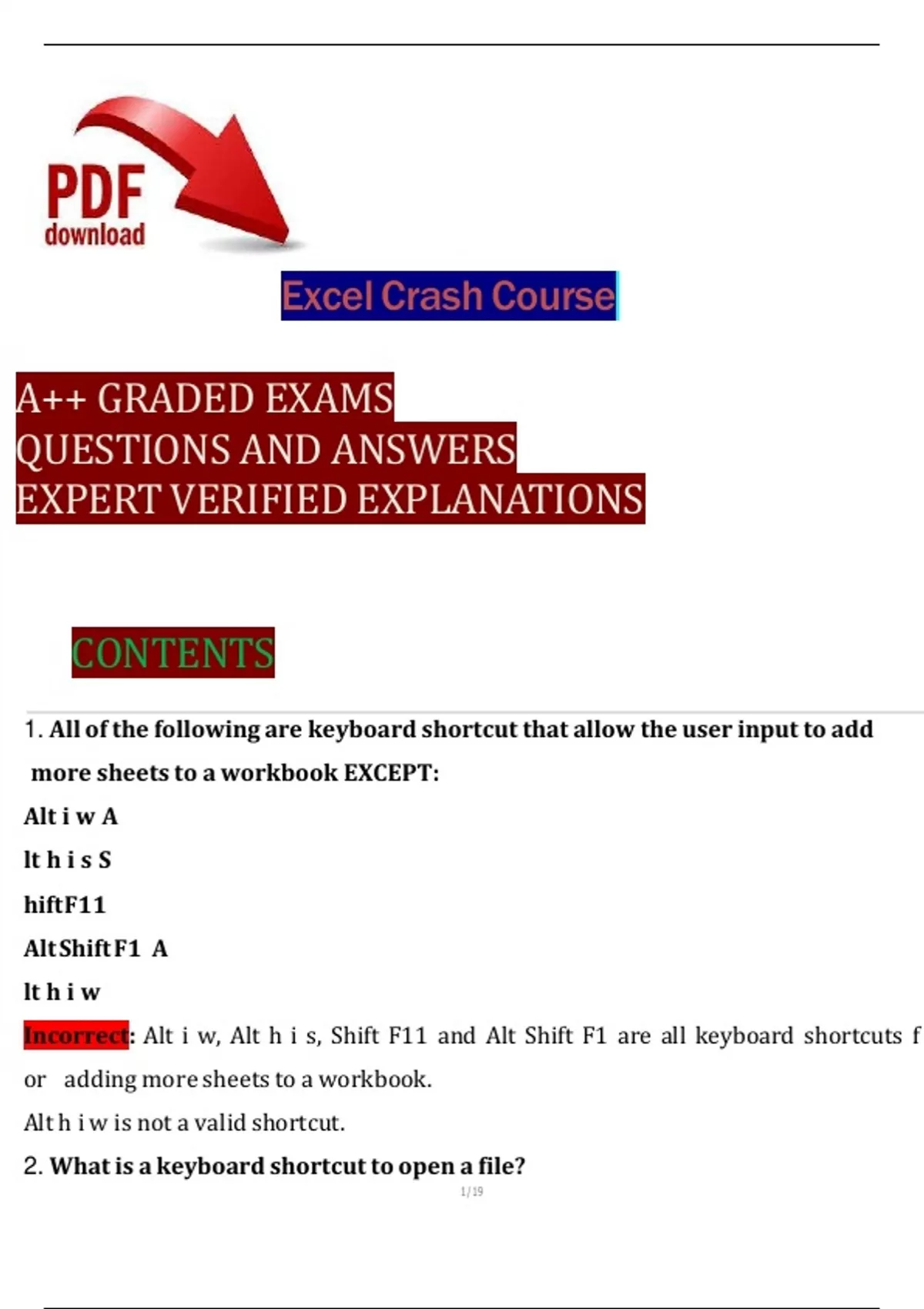 EXCEL CRASH COURSE EXAM 2025 LATEST VERSION FROM WALL STREET QUESTIONS ...