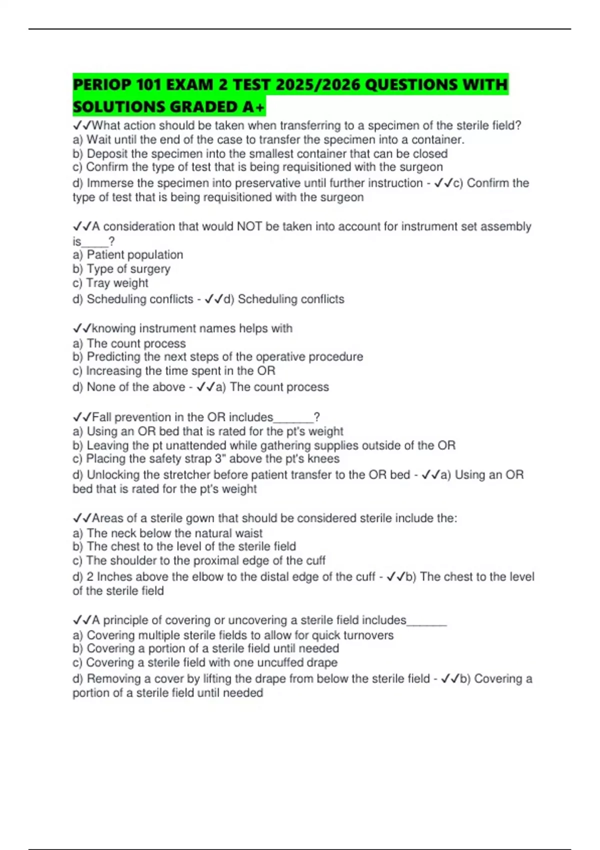 PERIOP 101 EXAM 2 TEST 2025/2026 QUESTIONS WITH SOLUTIONS GRADED A+ ...