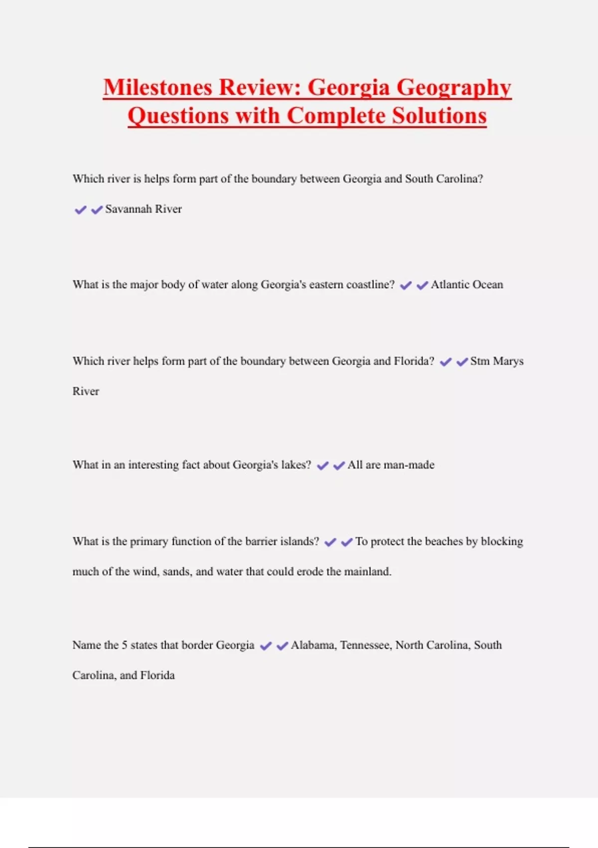 Milestones Review: Georgia Geography Questions with Complete Solutions ...