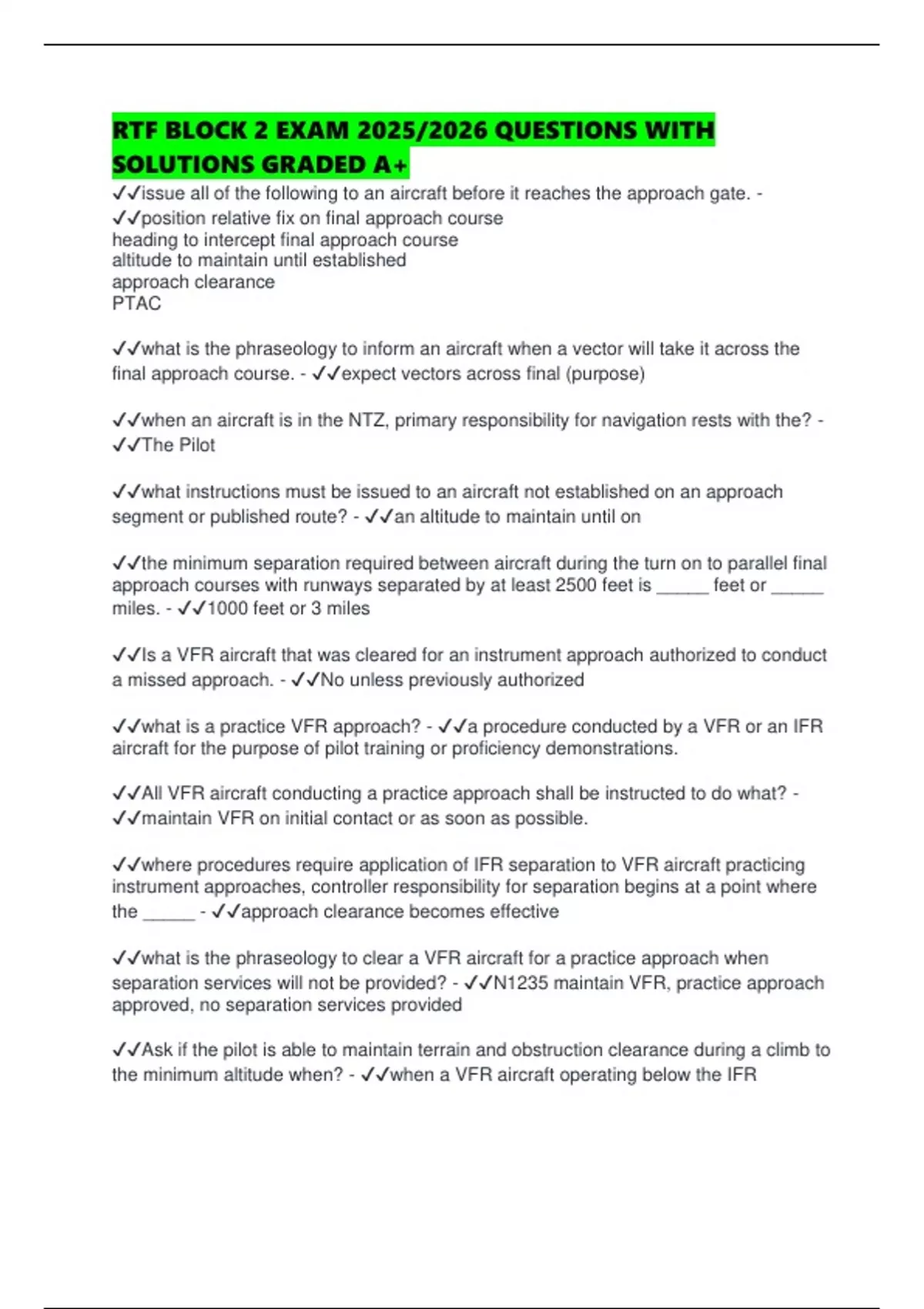 RTF BLOCK 2 EXAM 2025/2026 QUESTIONS WITH SOLUTIONS GRADED A+ - RTF BLOCK - Stuvia US