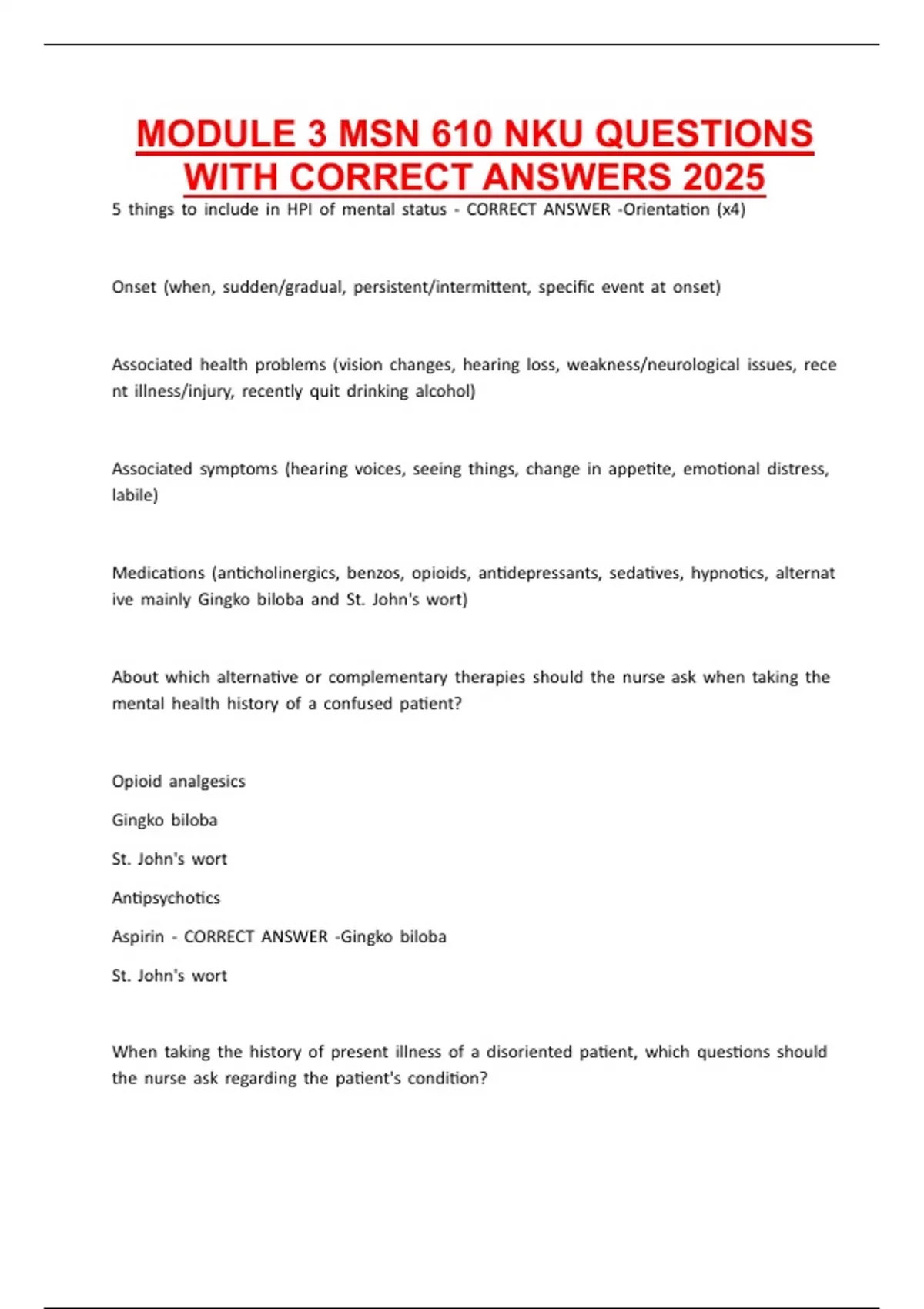 MODULE 3 MSN 610 NKU QUESTIONS WITH CORRECT ANSWERS 2025 - MSN 610 ...