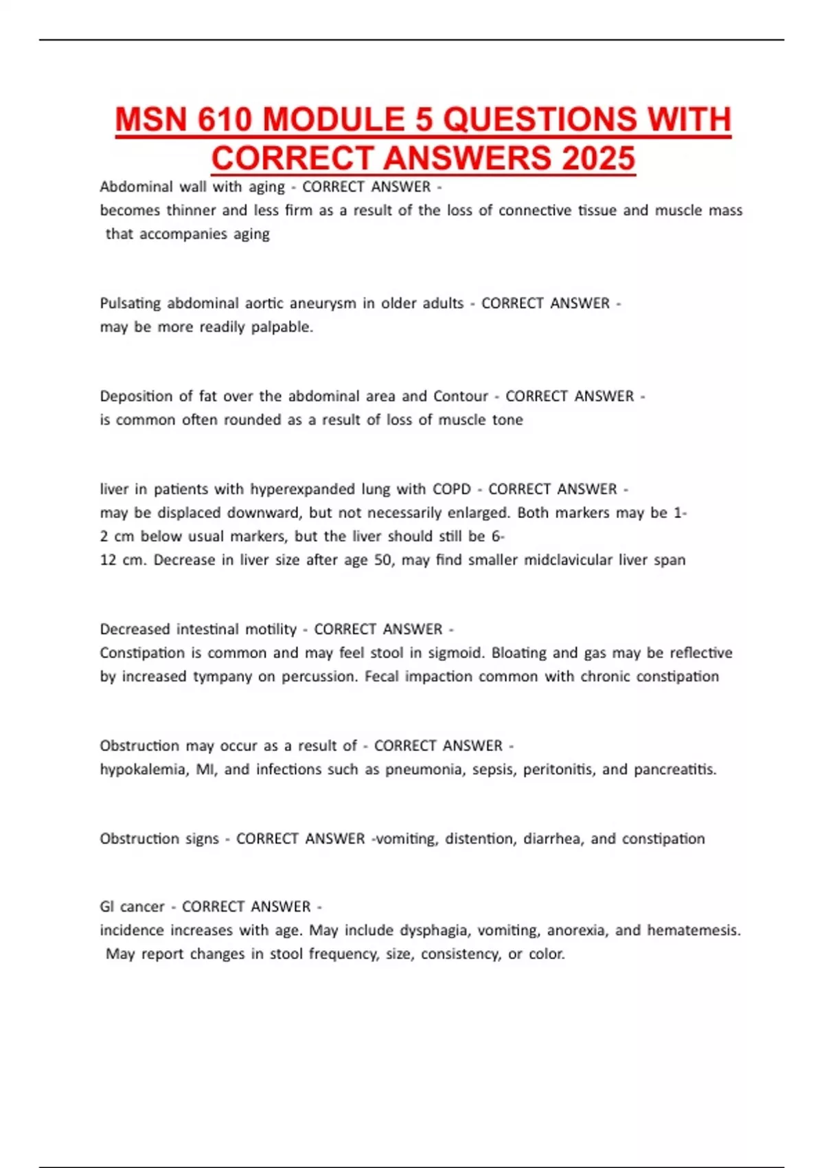 MSN 610 MODULE 5 QUESTIONS WITH CORRECT ANSWERS 2025 - MSN 610 - Stuvia US