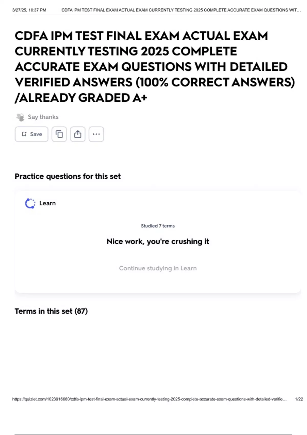 CDFA IPM TEST FINAL EXAM ACTUAL EXAM CURRENTLY TESTING 2025 COMPLETE ...