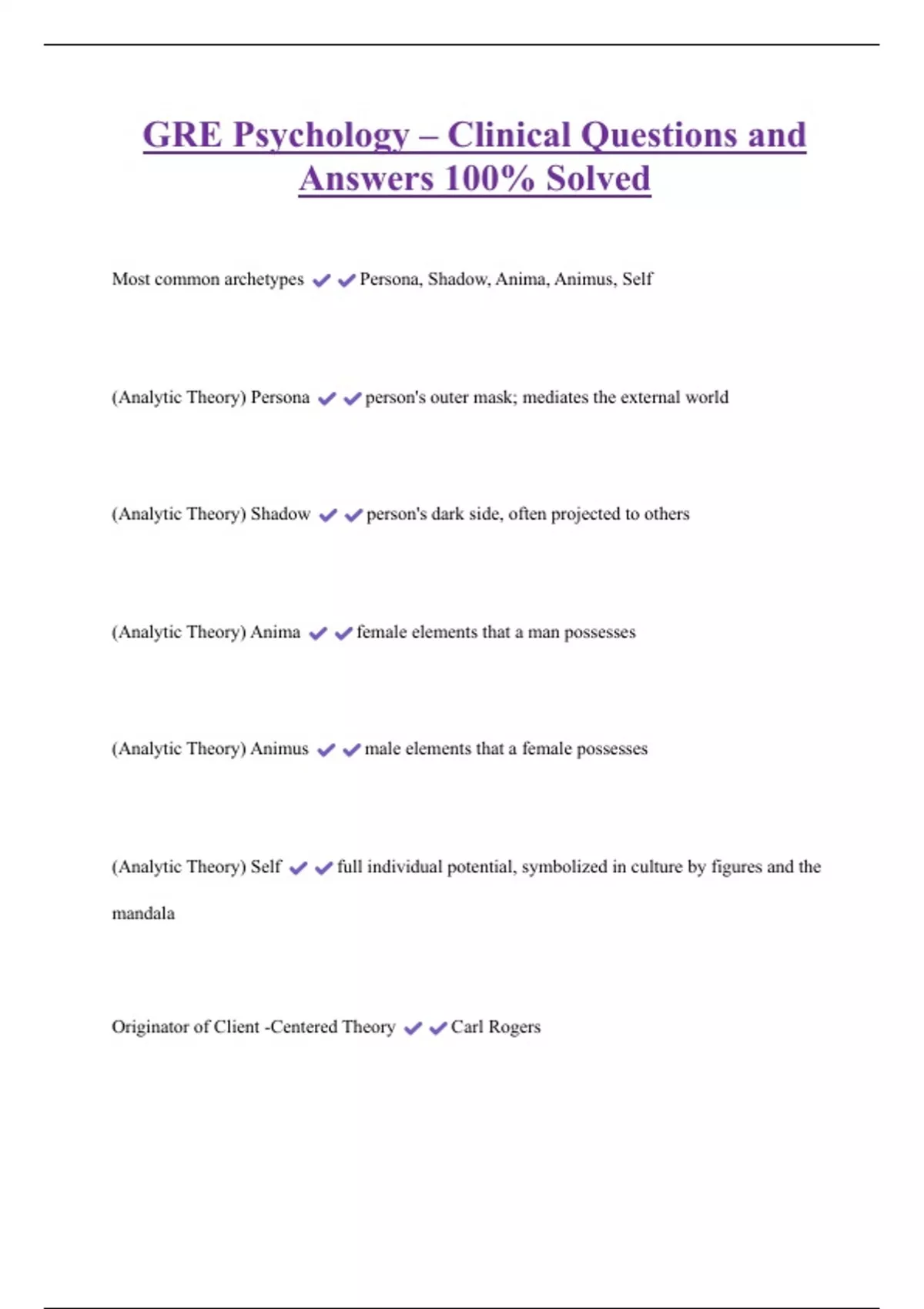 GRE Psychology – Clinical Questions and Answers 100% Solved - GRE ...