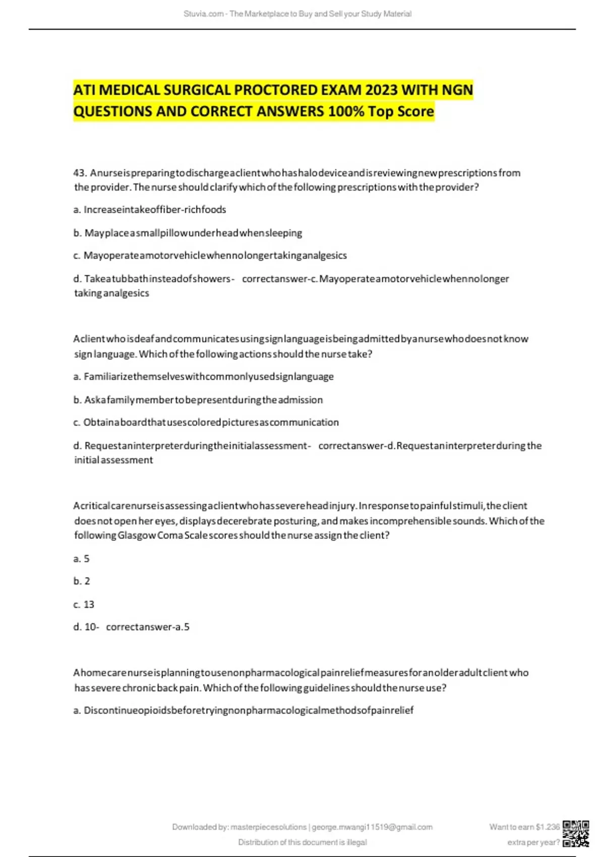 ATI MEDICAL SURGICAL PROCTORED EXAM 2023 WITH NGN QUESTIONS AND CORRECT ...