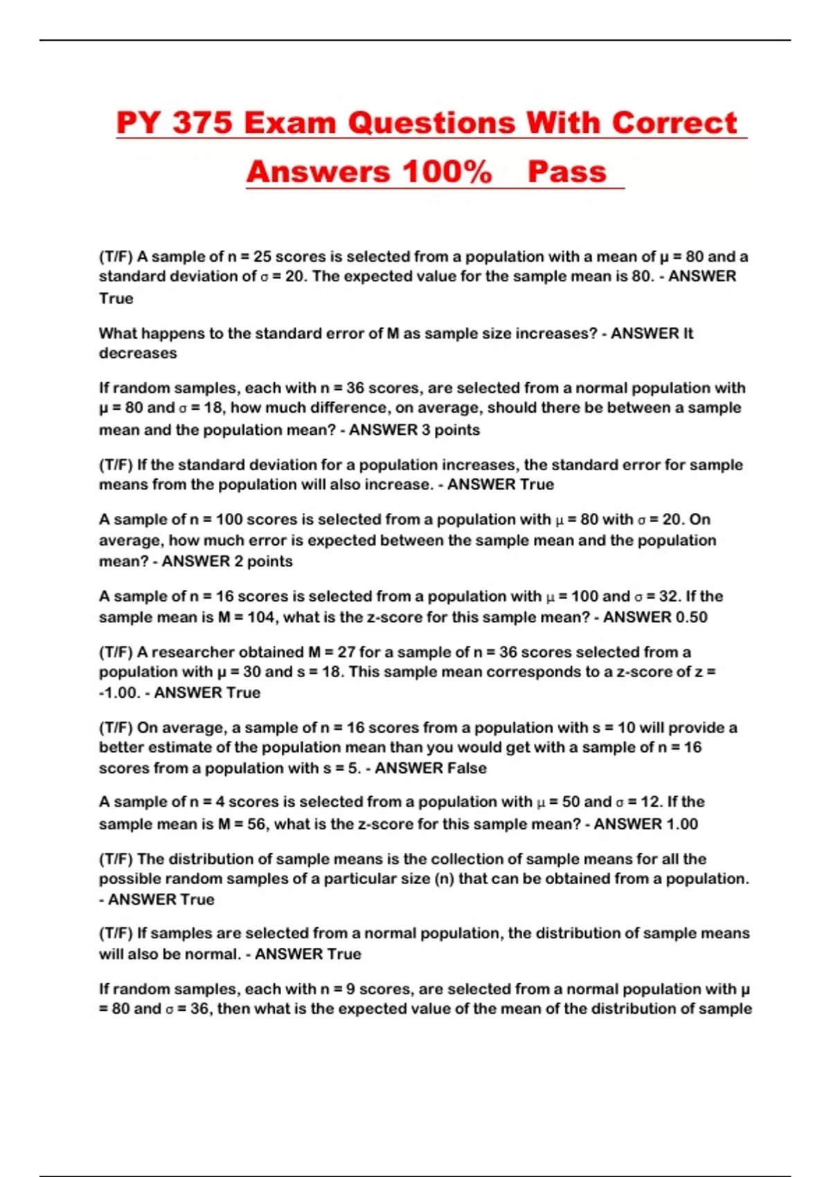 PY 375 Exam Questions With Correct Answers 100% Pass - PY 375 - Stuvia US