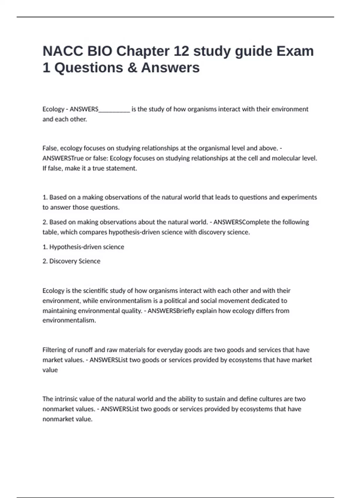 NACC BIO Chapter 12 study guide Exam 1 Questions & Answers - NACC BIO Chapter 12 - Stuvia US