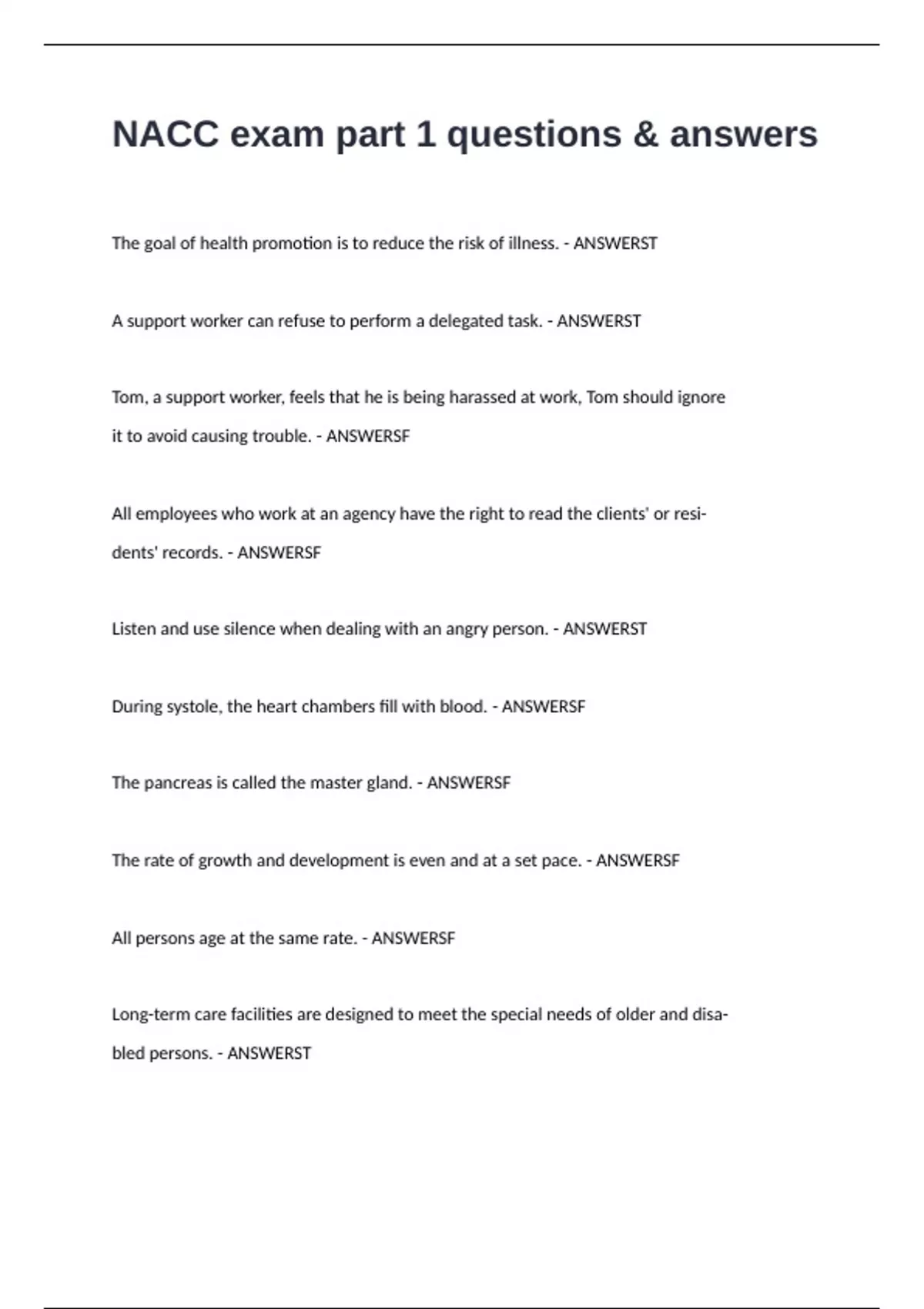 NACC exam part 1 questions & answers - NACC - Stuvia US