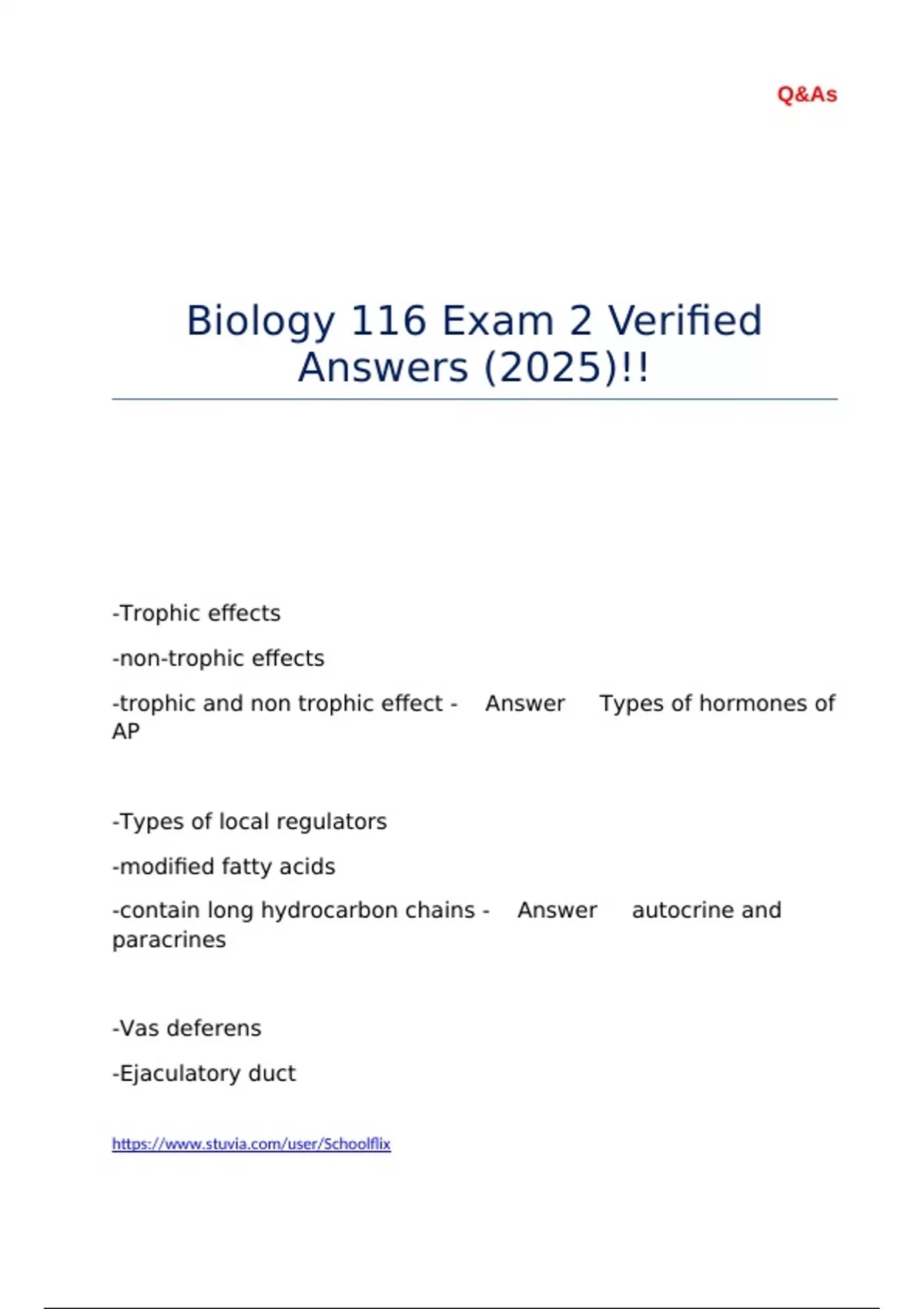 Biology 116 Exam 2 Verified Answers (2025)!! - BIOL 116 - Stuvia US