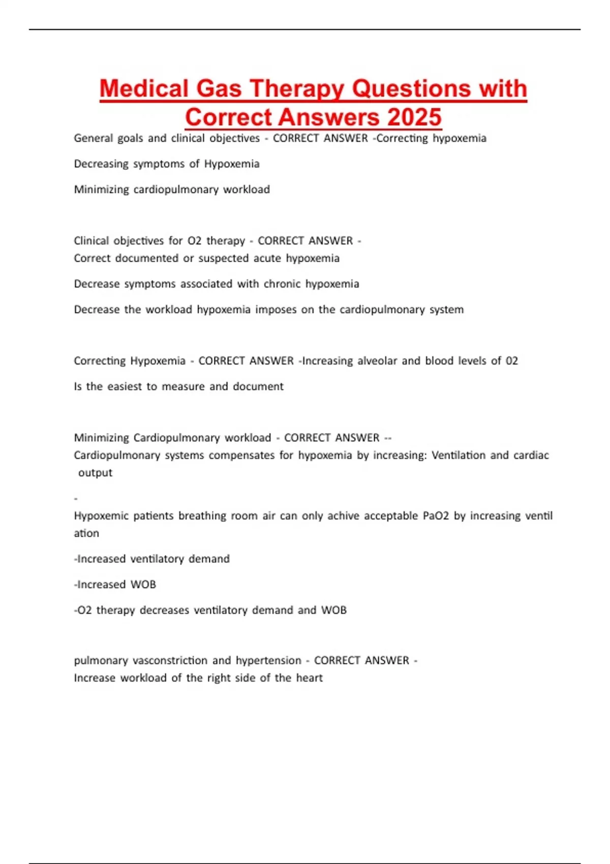 Medical Gas Therapy Questions with Correct Answers 2025 - Medical Gas ...