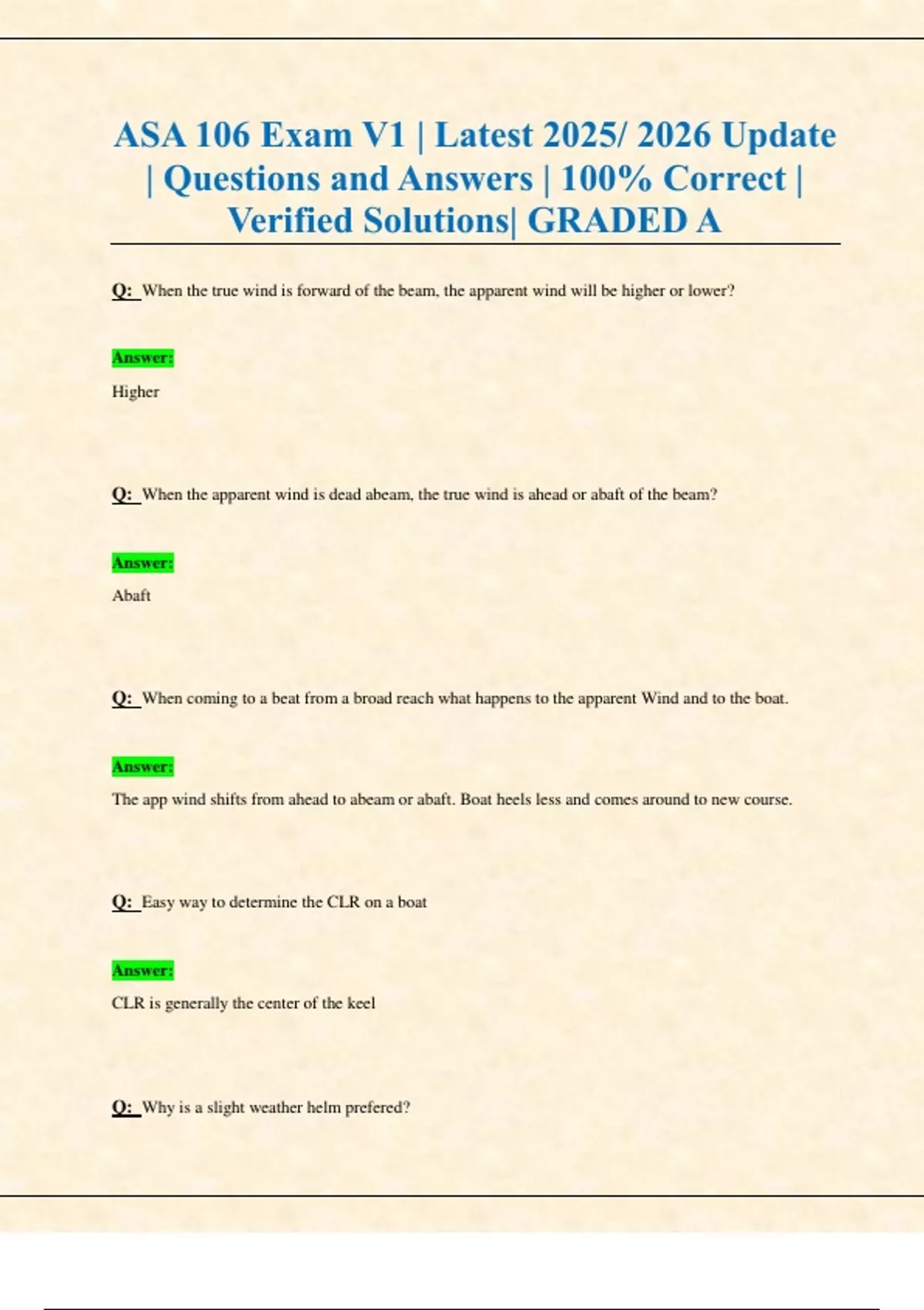 ASA 106 Exam V1 | Latest 2025/ 2026 Update | Questions and Answers ...