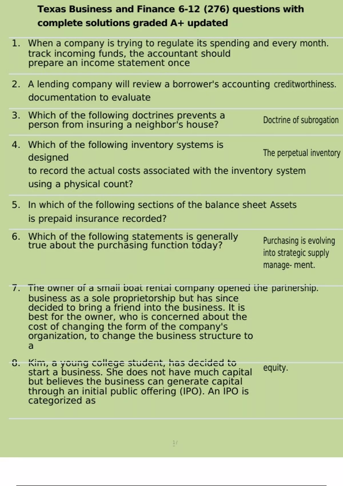 Texas Business And Finance 6 12 276 Questions With Complete Solutions