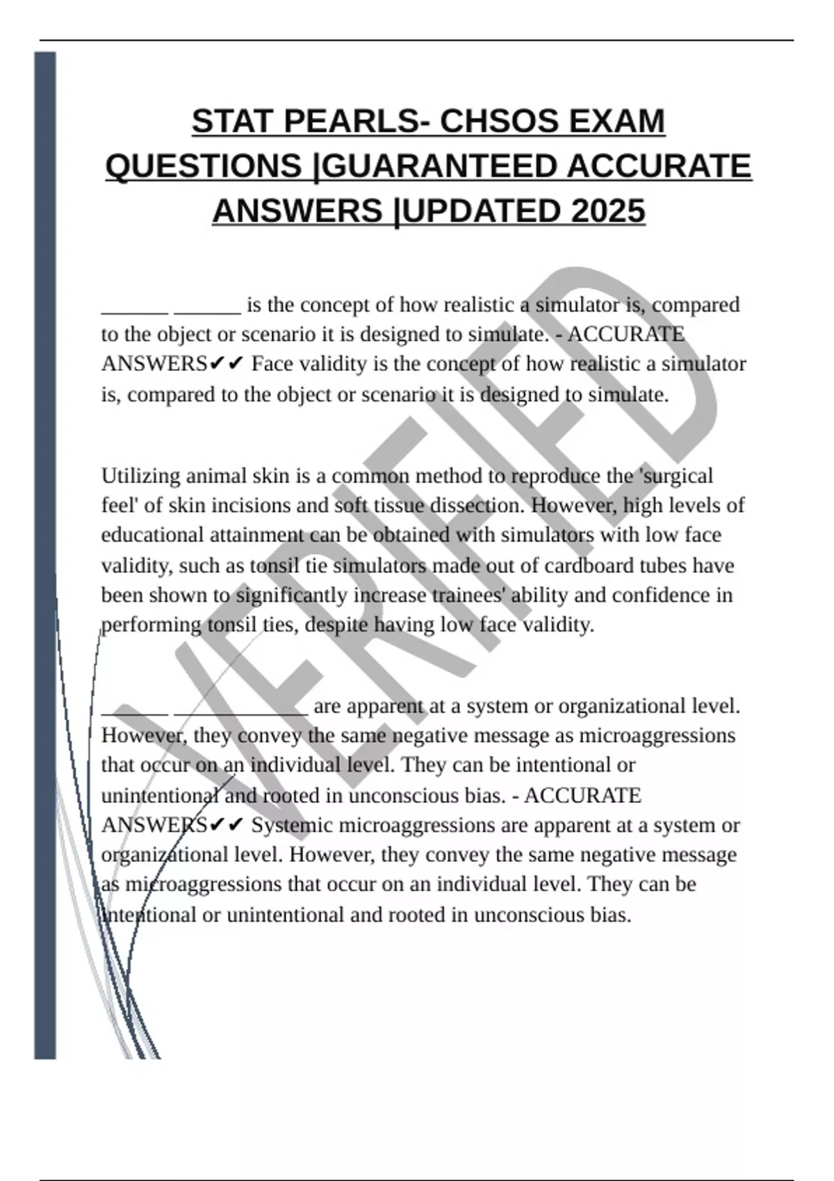 STAT PEARLS- CHSOS EXAM QUESTIONS |GUARANTEED ACCURATE ANSWERS |UPDATED ...