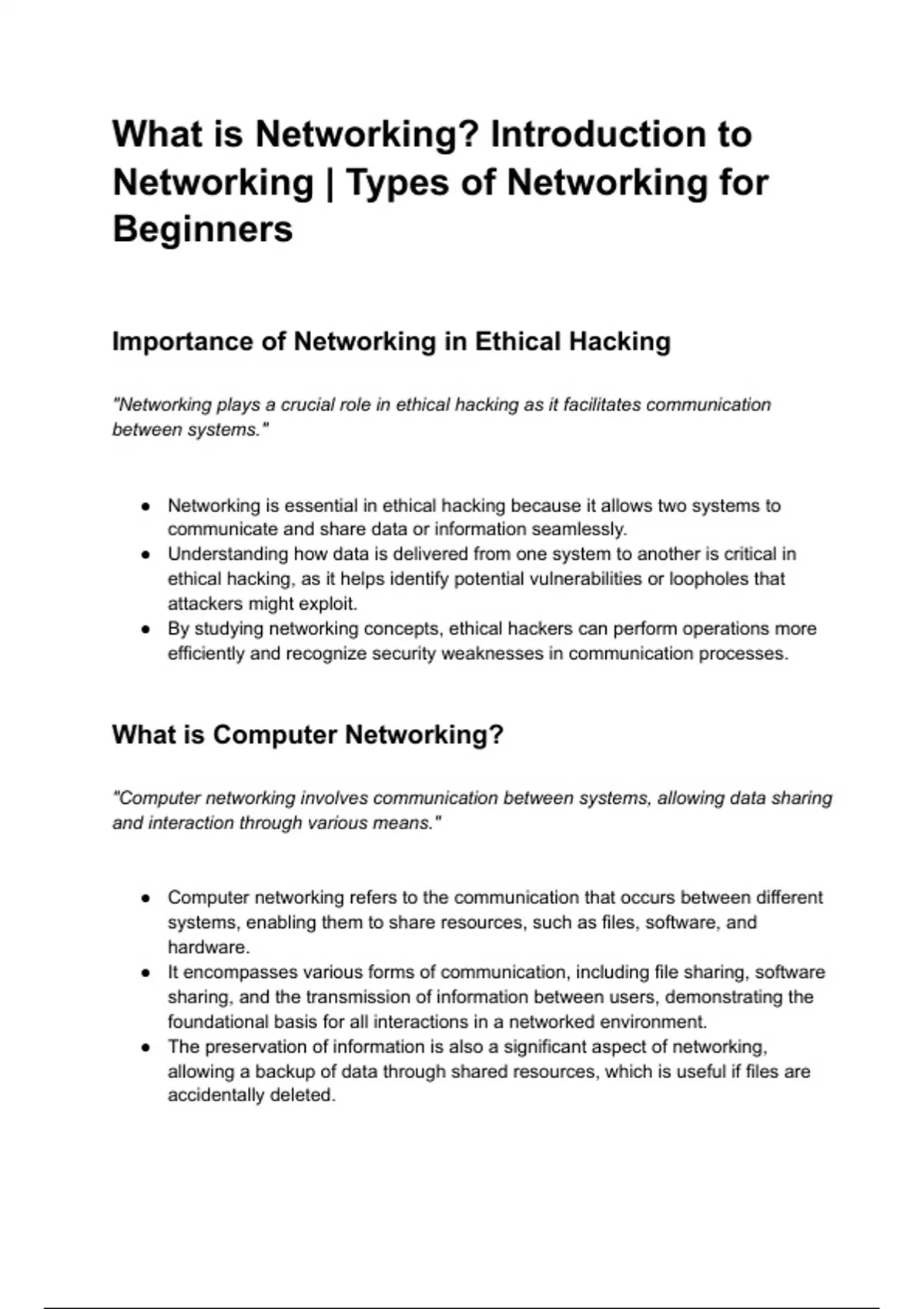 Summary What is Networking? Introduction to Networking | Types of Networking for Beginners ...