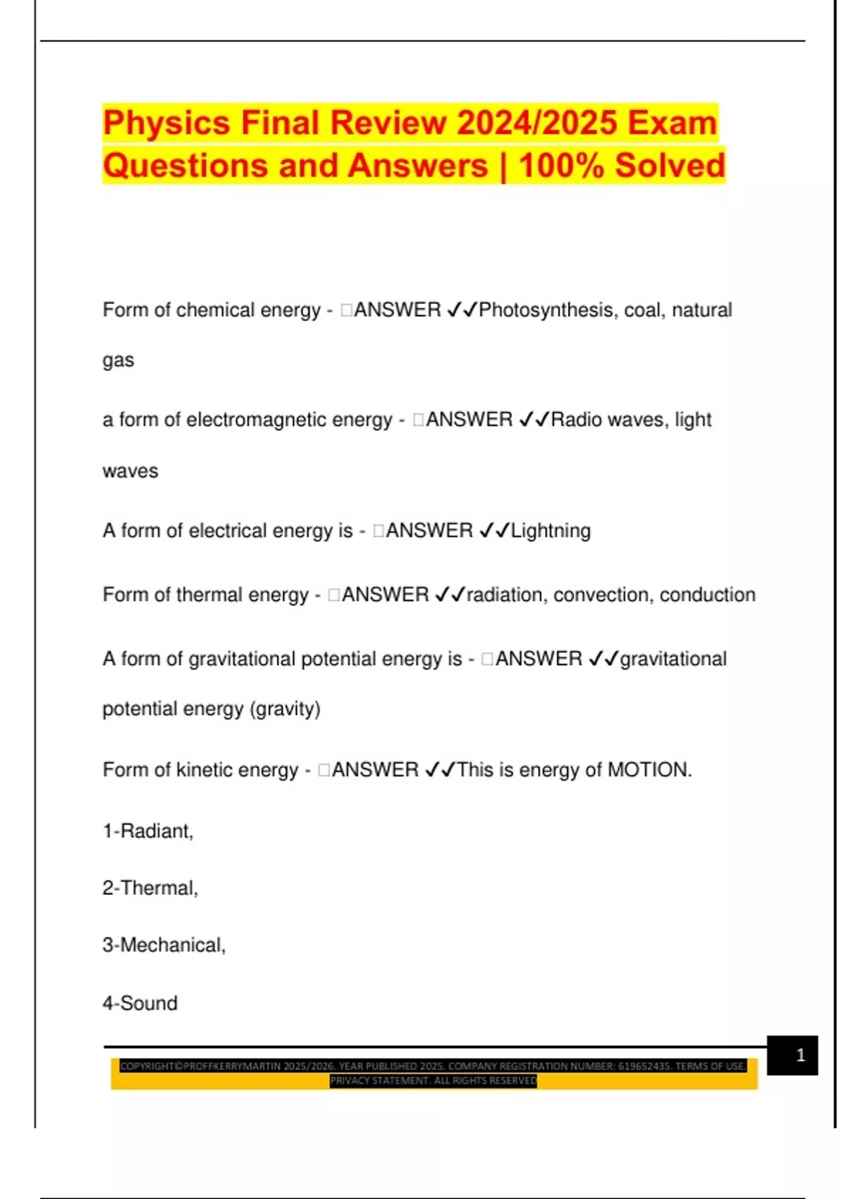 Physics Final Review 2024/2025 Exam Questions and Answers | 100% Solved ...