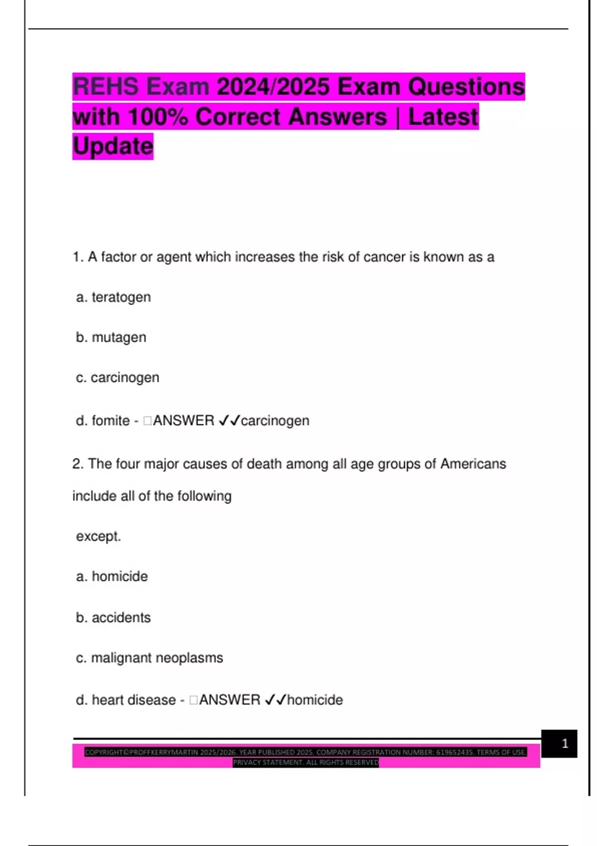 REHS Exam 2024/2025 Exam Questions with 100% Correct Answers | Latest ...