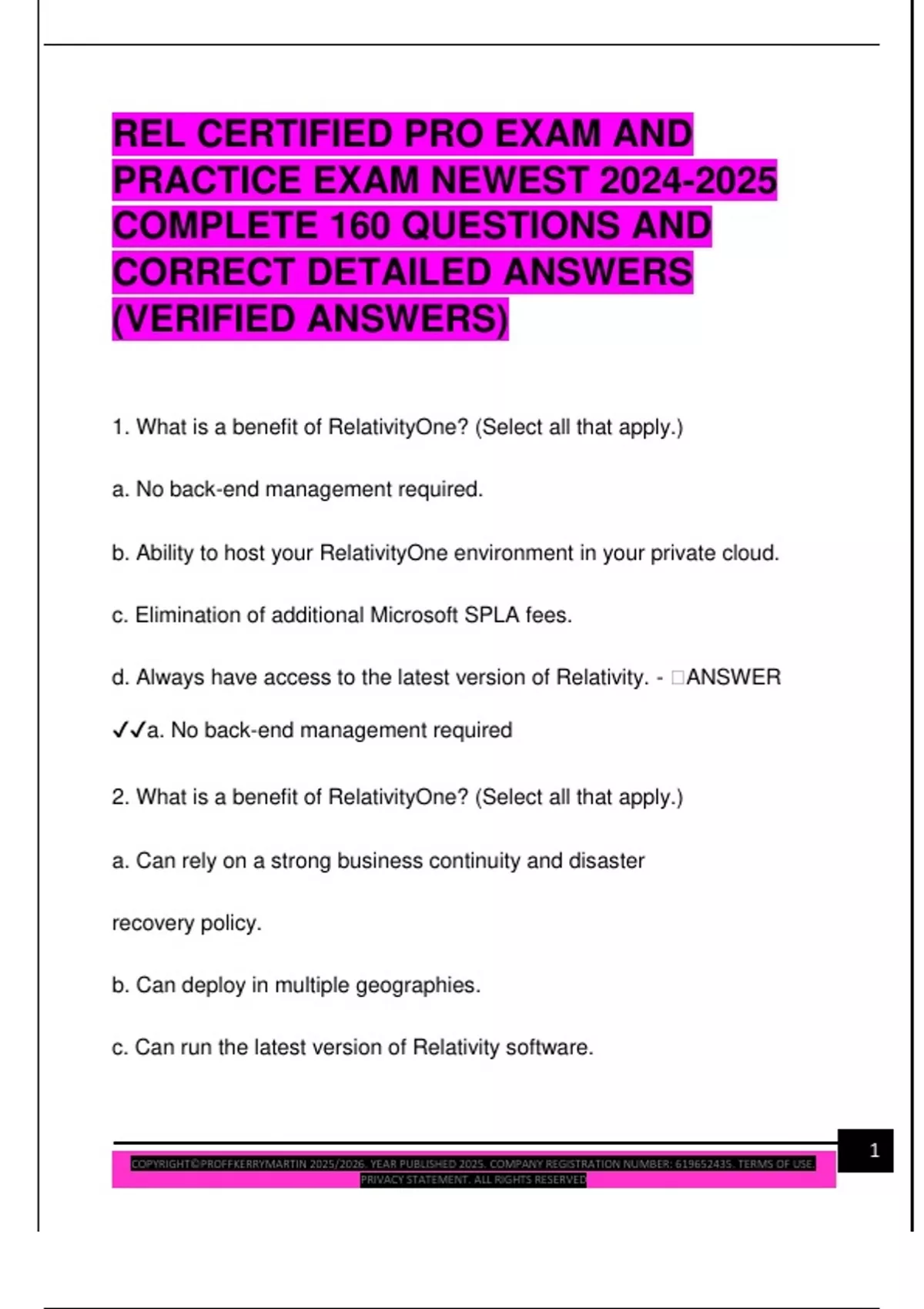 REL CERTIFIED PRO EXAM AND PRACTICE EXAM NEWEST COMPLETE 160 QUESTIONS ...