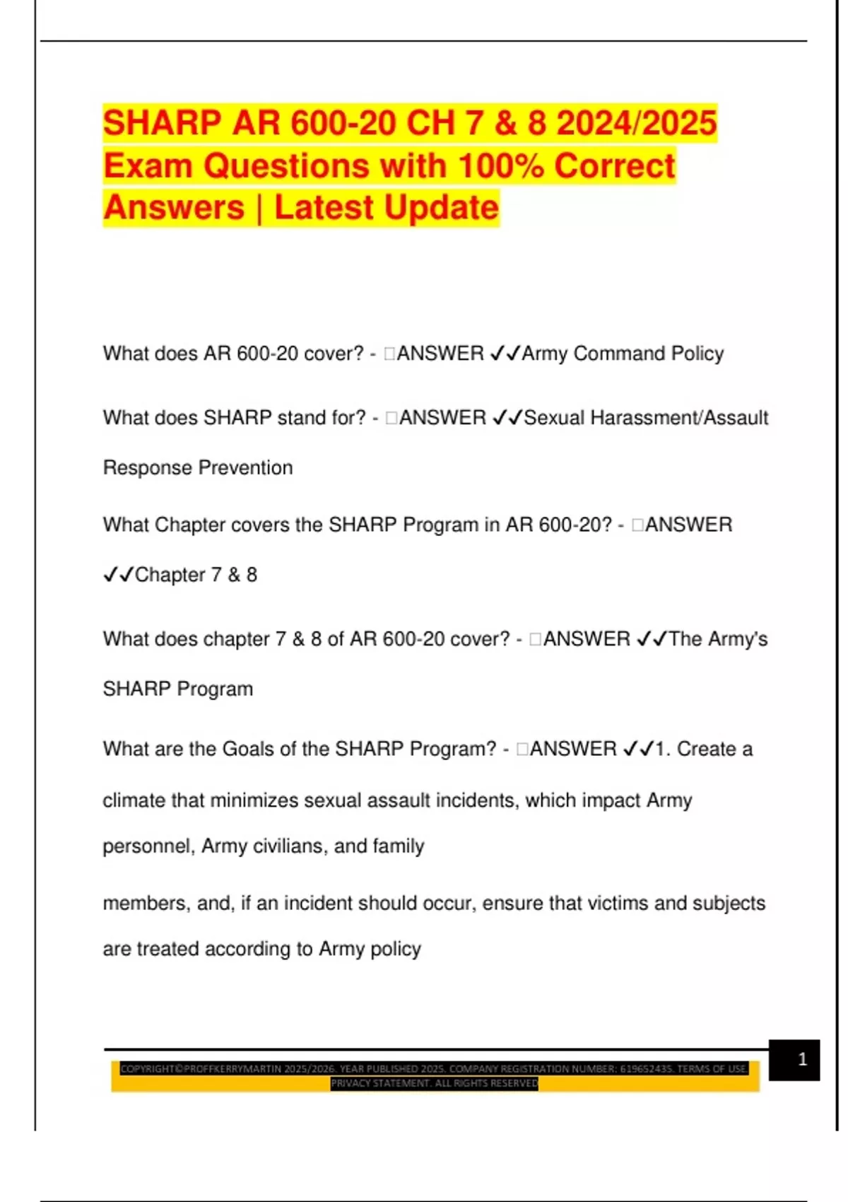 SHARP AR 600-20 CH 7 & 8 2024/2025 Exam Questions with 100% Correct ...
