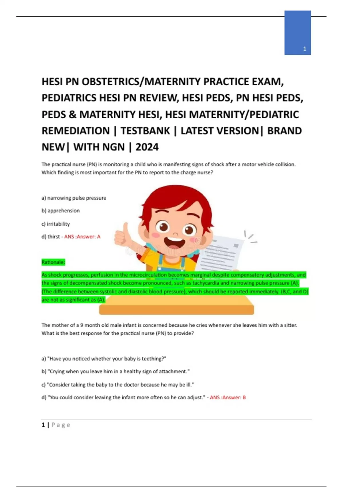 HESI PN OBSTETRICS/MATERNITY PRACTICE EXAM, PEDIATRICS HESI PN REVIEW ...