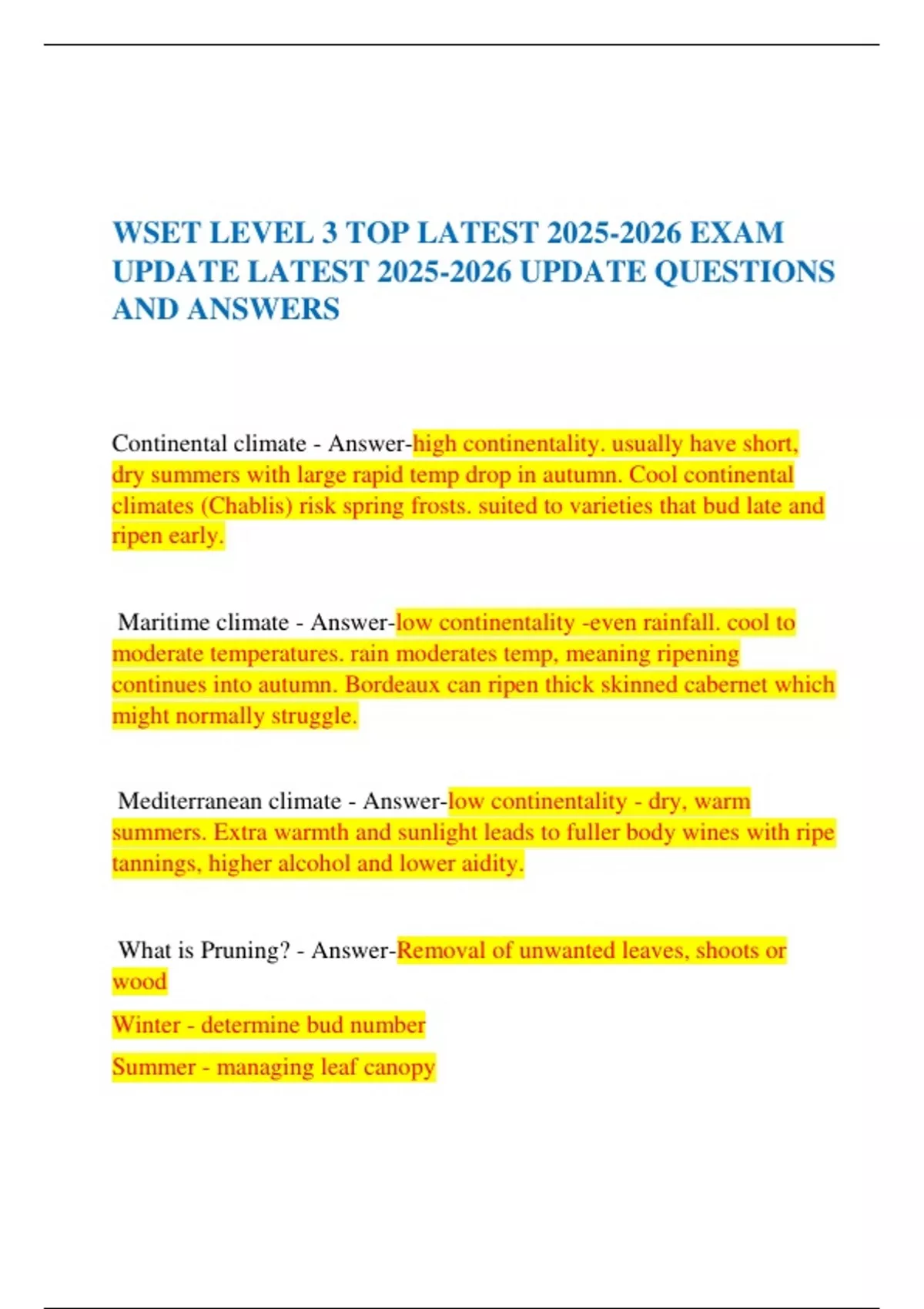 WSET LEVEL 3 TOP LATEST EXAM UPDATE LATEST UPDATE QUESTIONS AND ANSWERS ...