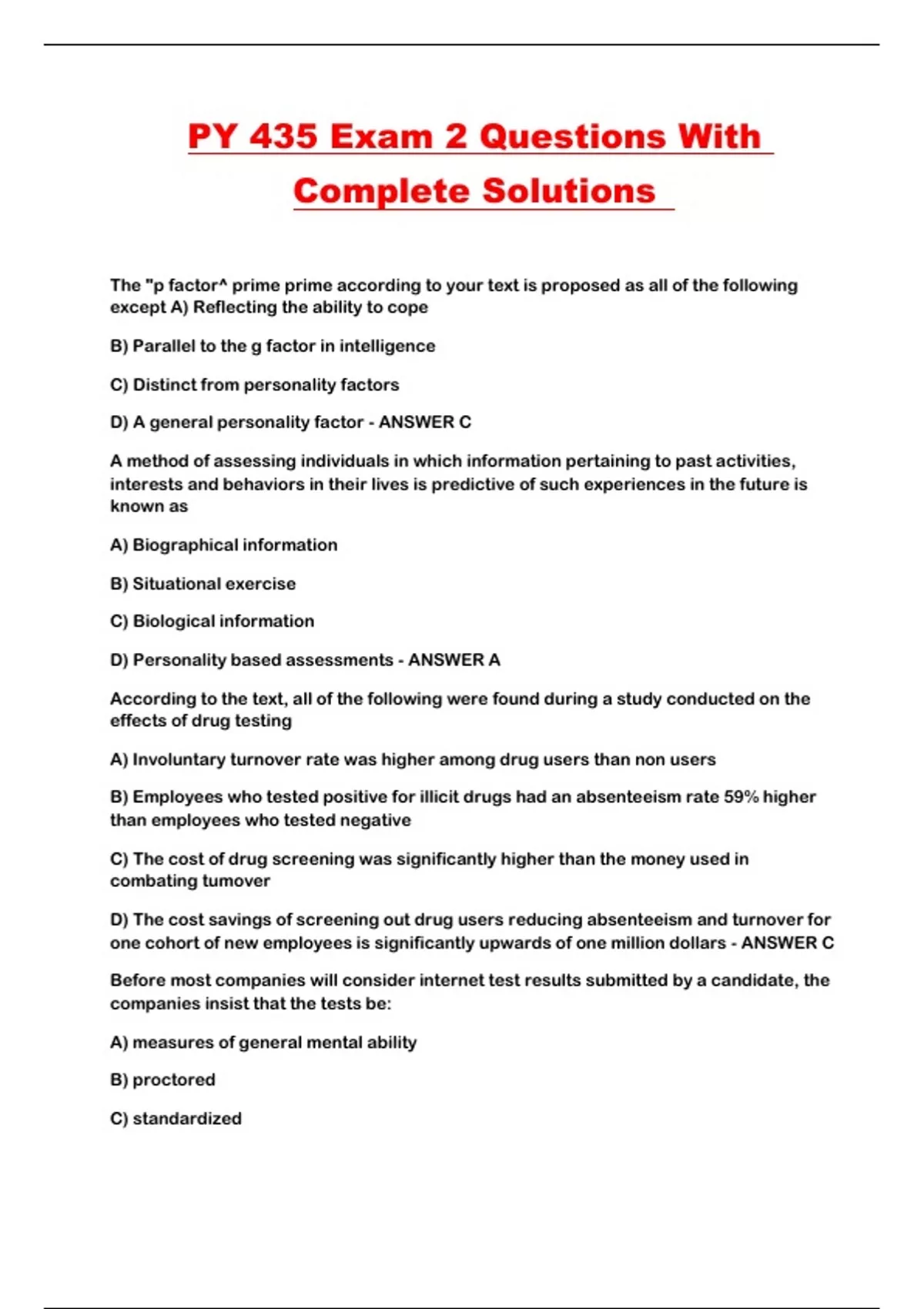 PY 435 Exam 2 Questions With Complete Solutions - PY 435 - Stuvia US