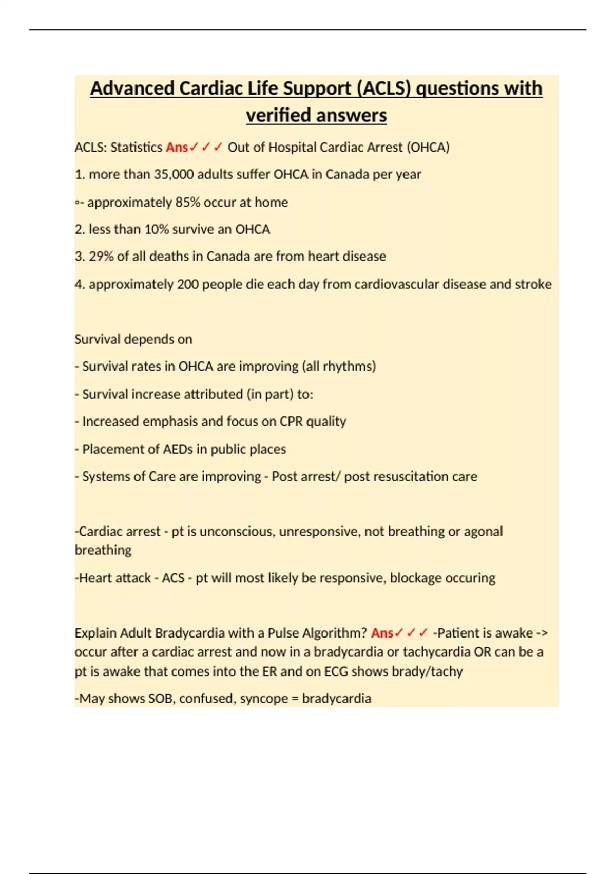 Advanced Cardiac Life Support (ACLS) questions with verified answers ...