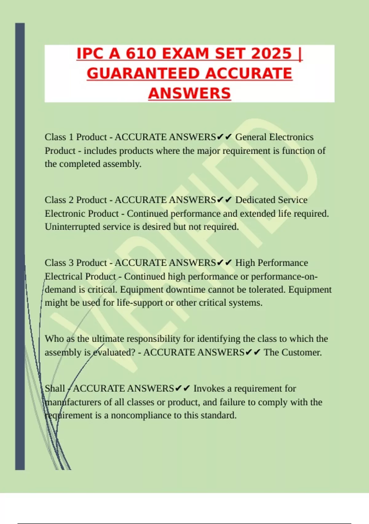 IPC A 610 EXAM SET 2025 |GUARANTEED ACCURATE ANSWERS - IPC A 610 - Stuvia US