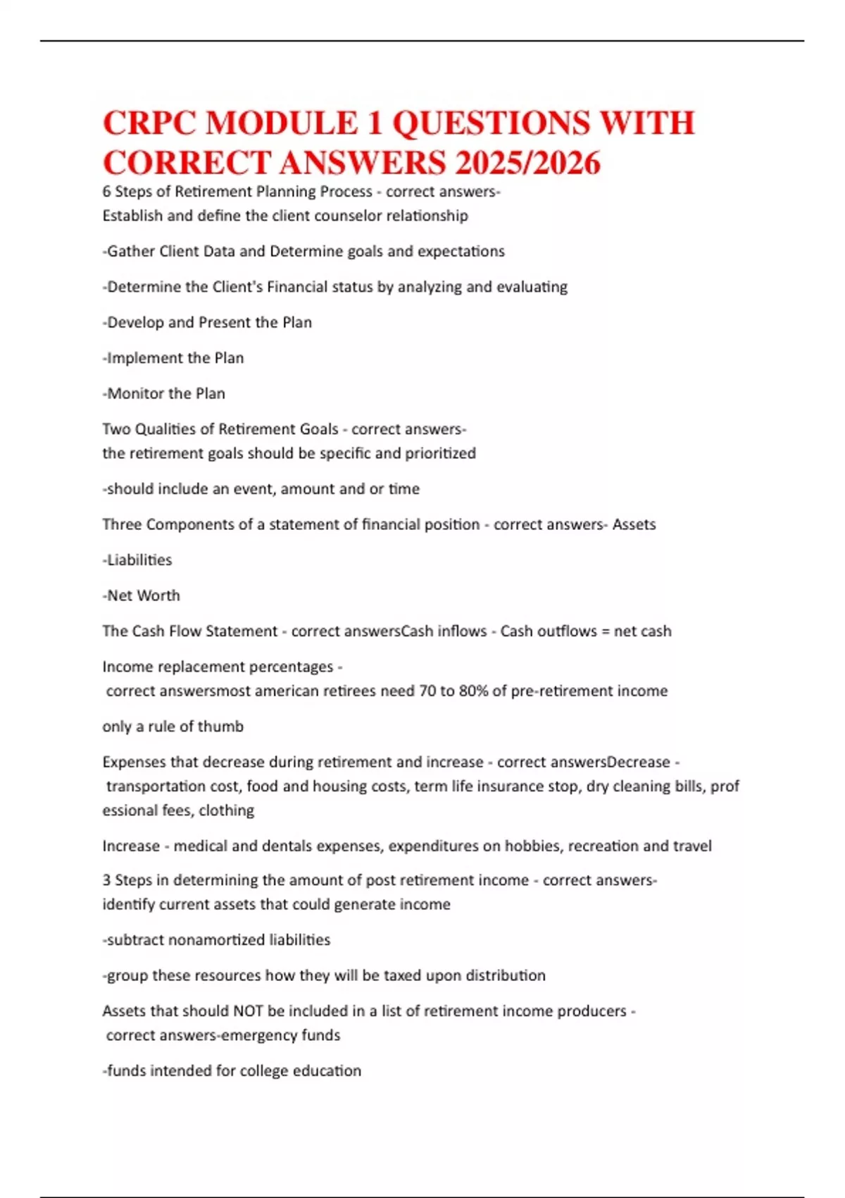 CRPC MODULE 1 QUESTIONS WITH CORRECT ANSWERS 2025 - CRPC MODULE 5 - Stuvia US