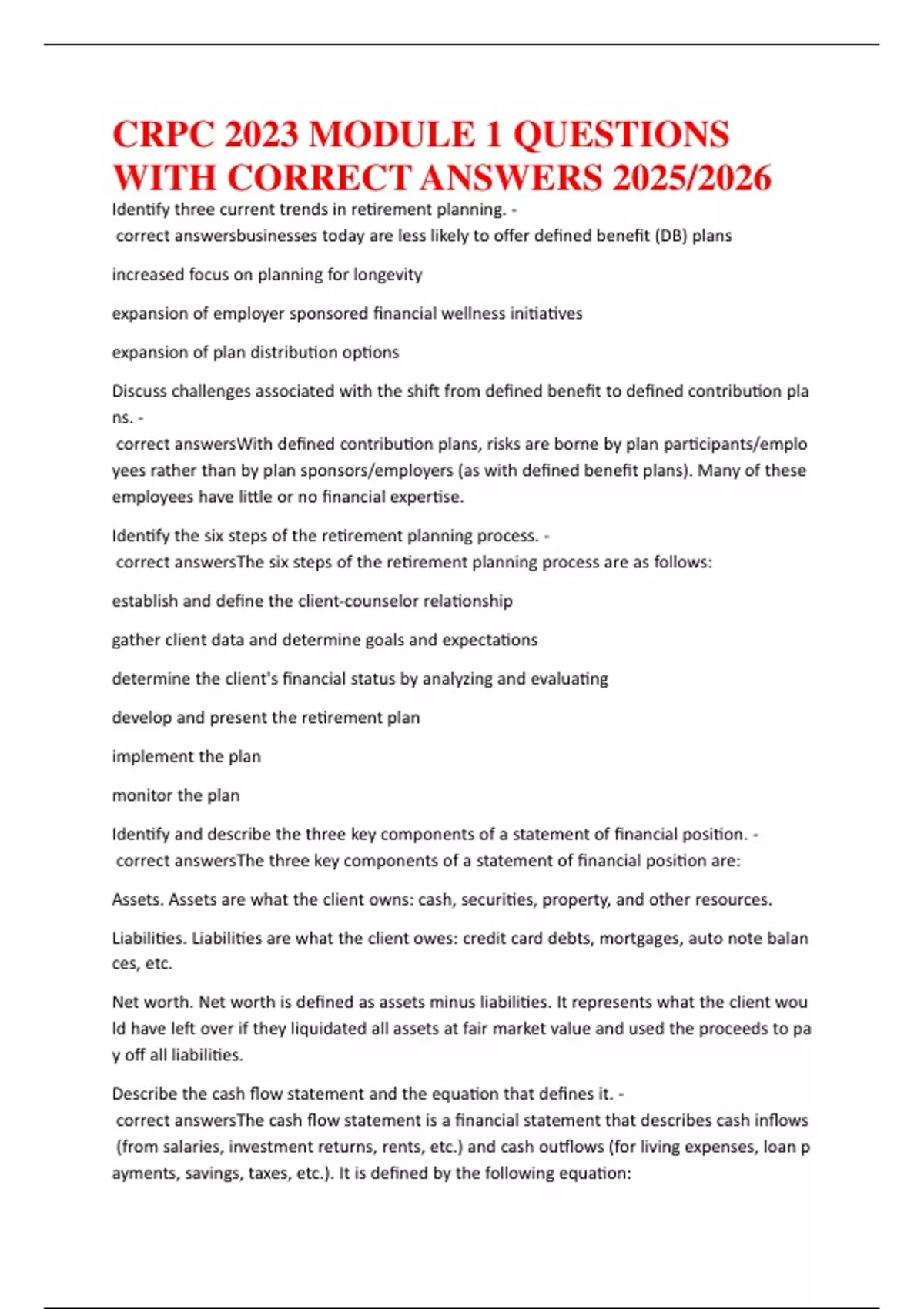 CRPC 2023 MODULE 1 QUESTIONS WITH CORRECT ANSWERS 2025 - CRPC MODULE 5 - Stuvia US