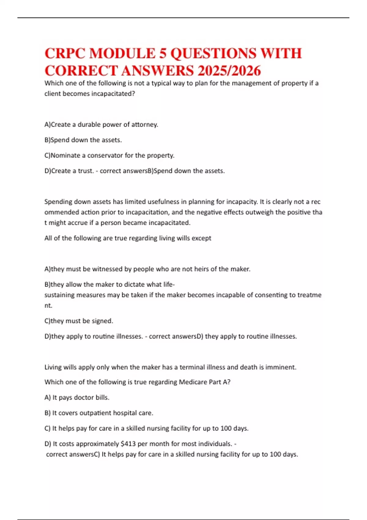 CRPC MODULE 5 QUESTIONS WITH CORRECT ANSWERS 2025 - CRPC MODULE 5 ...