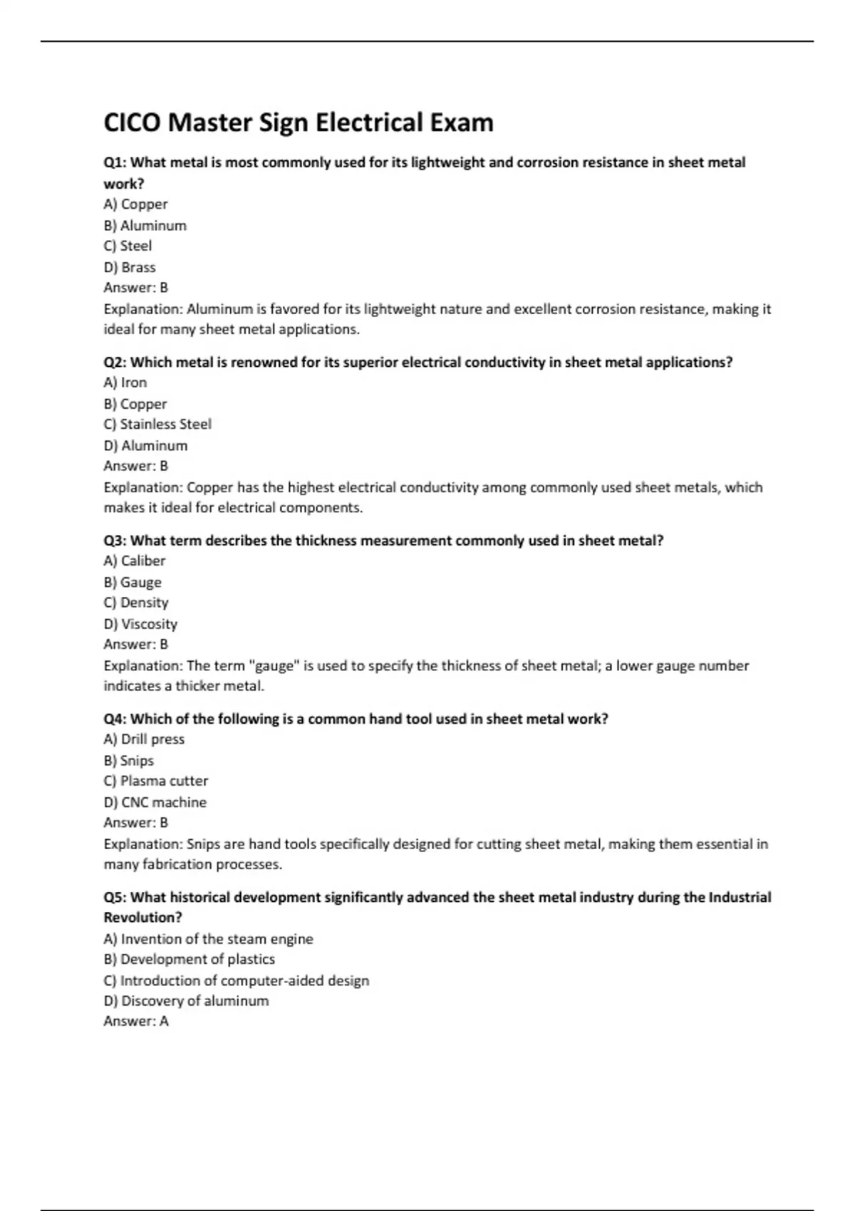 CICO Master Sign Electrical Exam - Computers - Stuvia US