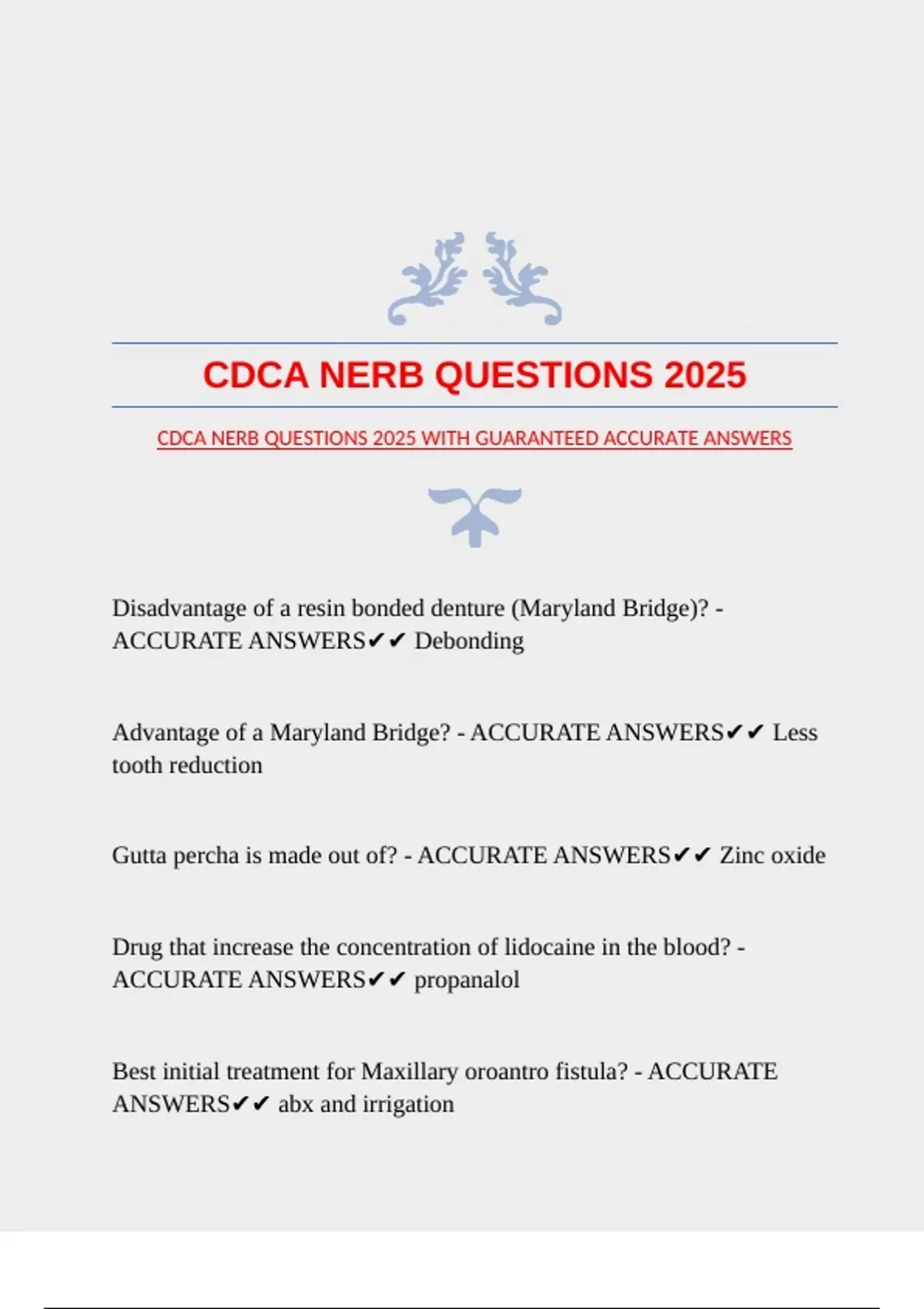 CDCA NERB QUESTIONS 2025 WITH GUARANTEED ACCURATE ANSWERS - CDCA NERB ...