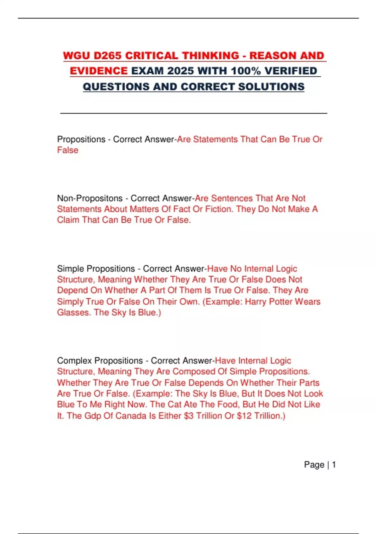 WGU D265 CRITICAL THINKING - REASON AND EVIDENCE EXAM 2025 WITH 100% ...