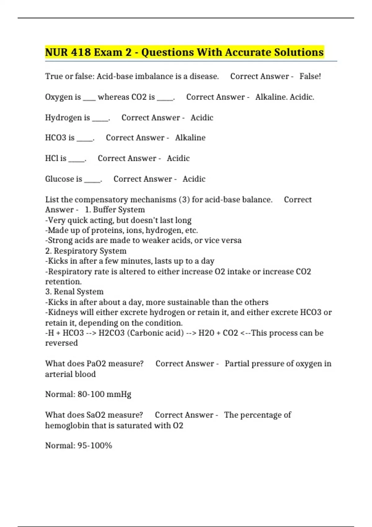 NUR 418 Exam 2 - Questions With Accurate Solutions - NUR 418 - Stuvia US