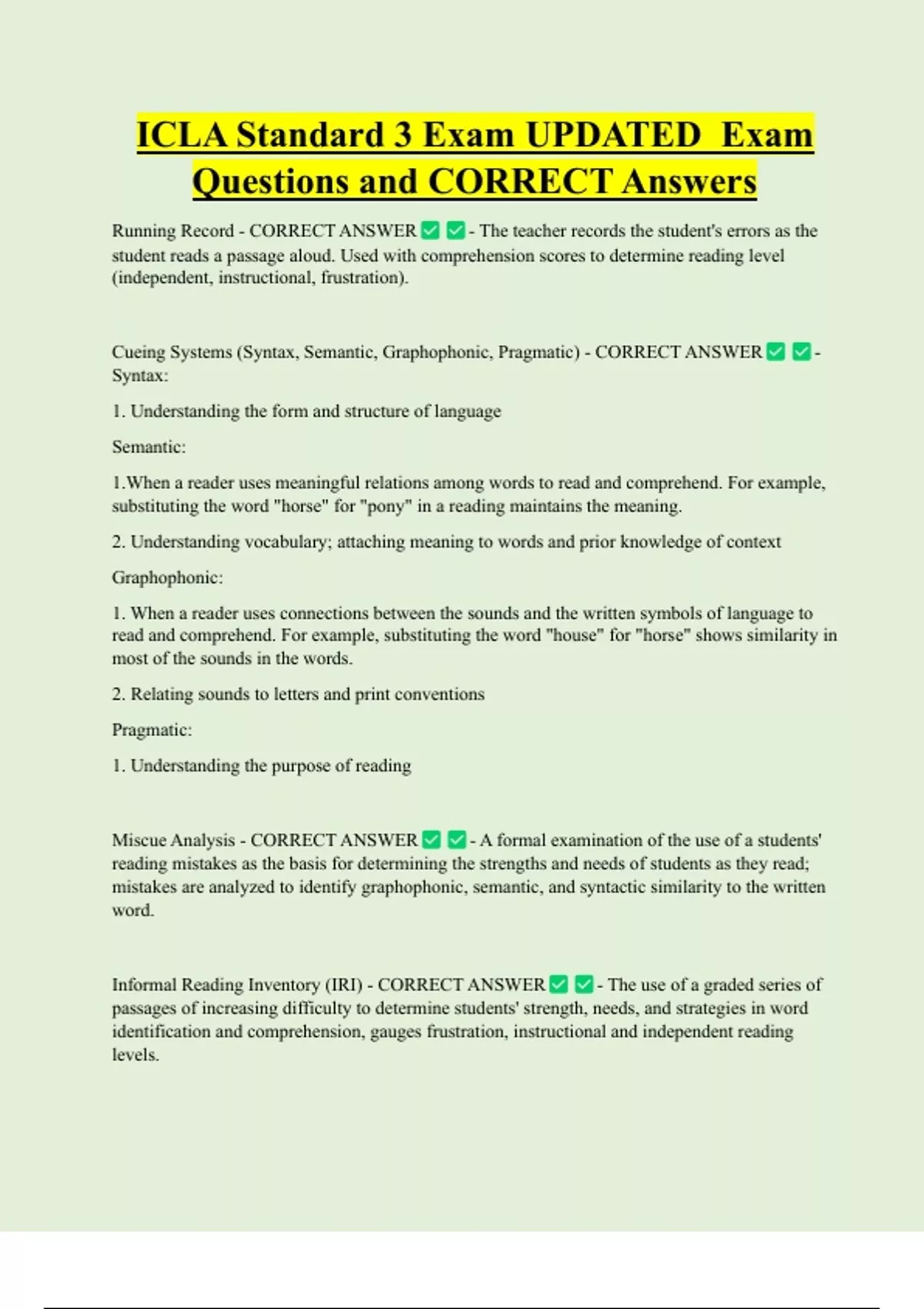 ICLA Standard 3 Exam UPDATED Exam Questions and CORRECT Answers - ICLA ...
