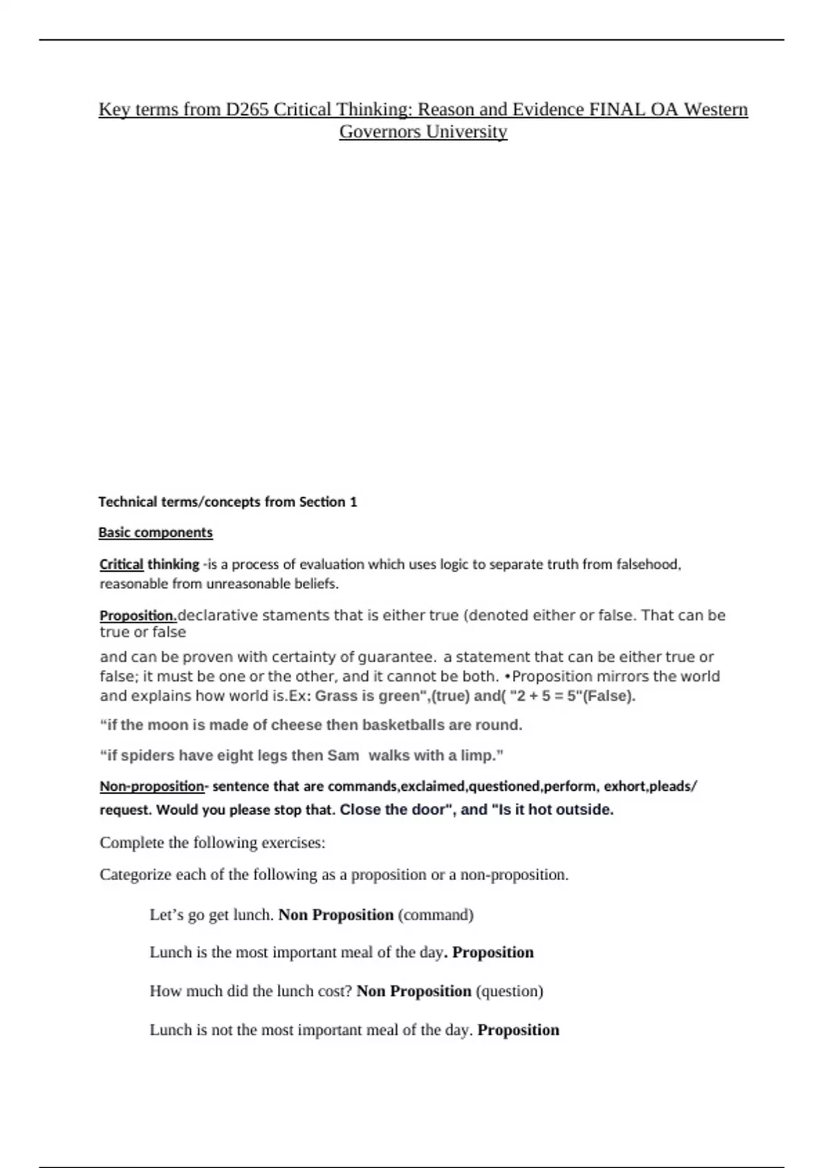 Key terms from D265 Critical Thinking: Reason and Evidence FINAL OA ...