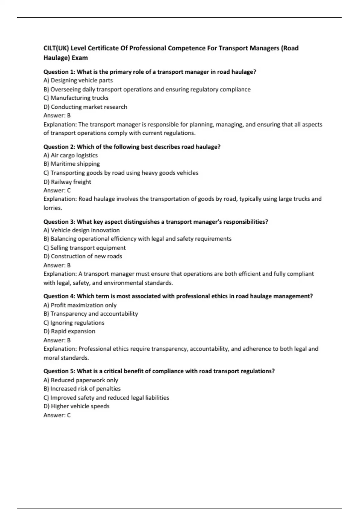 CILT(UK) Level Certificate Of Professional Competence For Transport ...