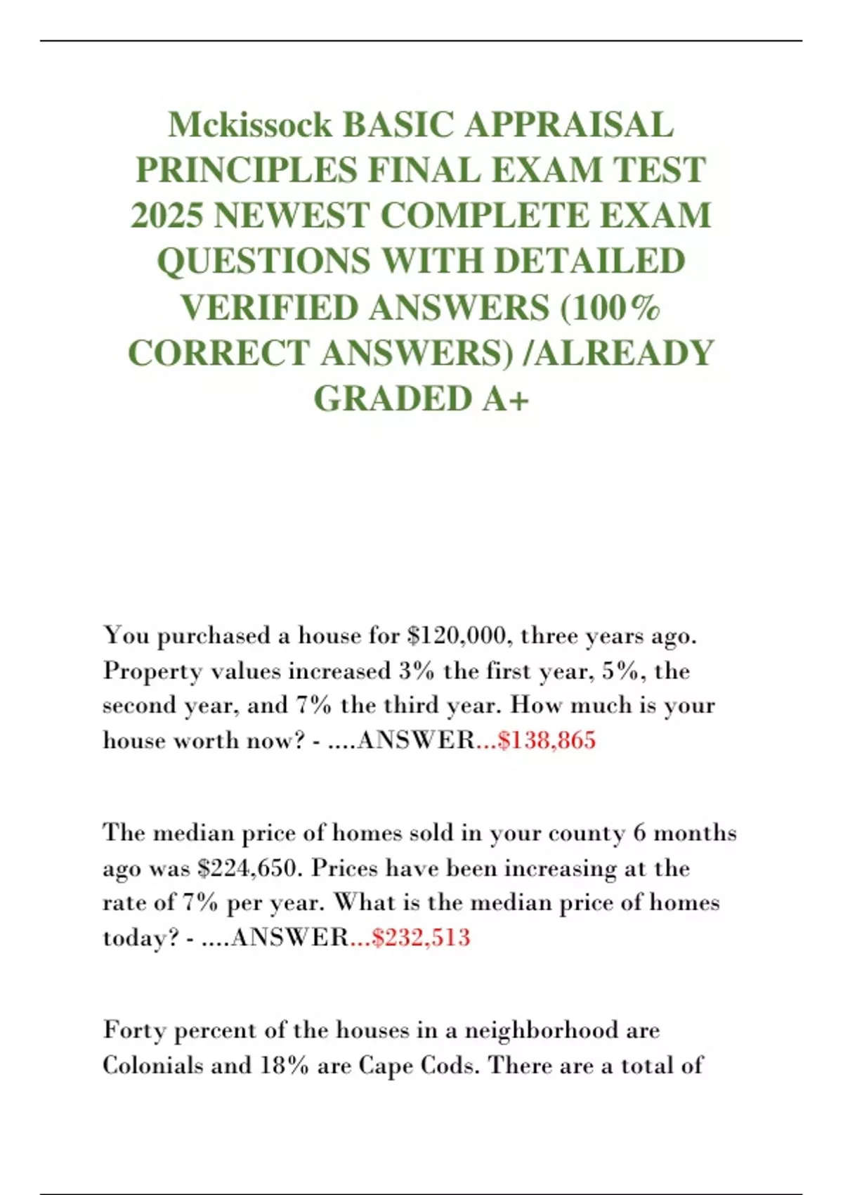 Mckissock BASIC APPRAISAL PRINCIPLES FINAL EXAM TEST 2025 NEWEST ...