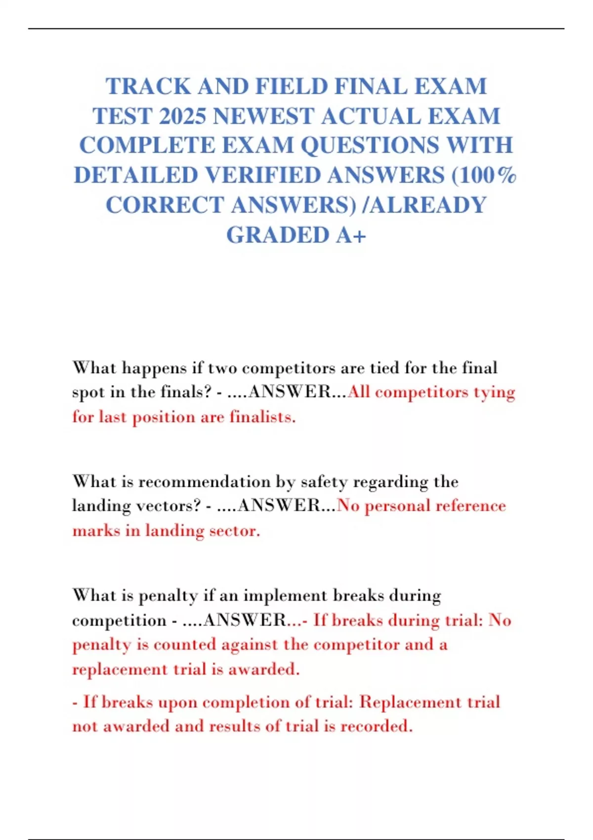 TRACK AND FIELD FINAL EXAM TEST 2025 NEWEST ACTUAL EXAM COMPLETE EXAM ...
