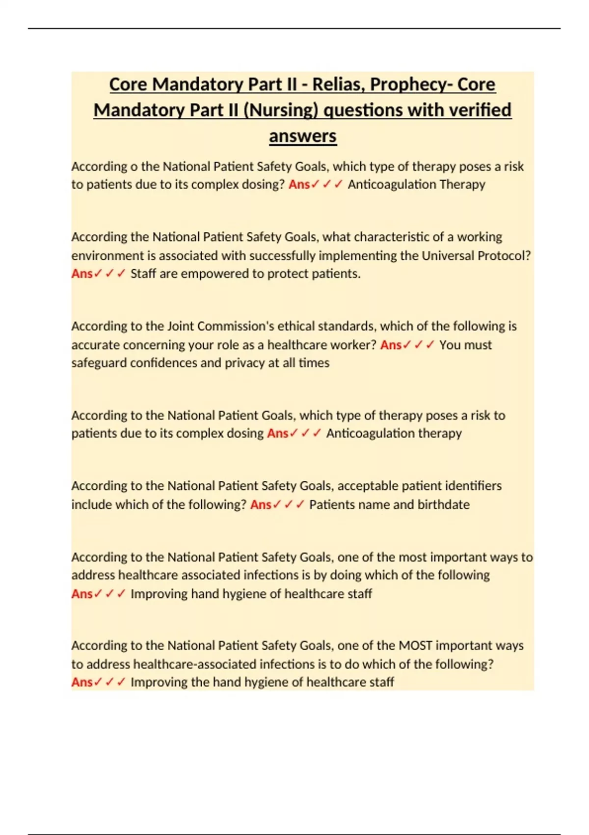 Core Mandatory Part II - Relias, Prophecy- Core Mandatory Part II ...