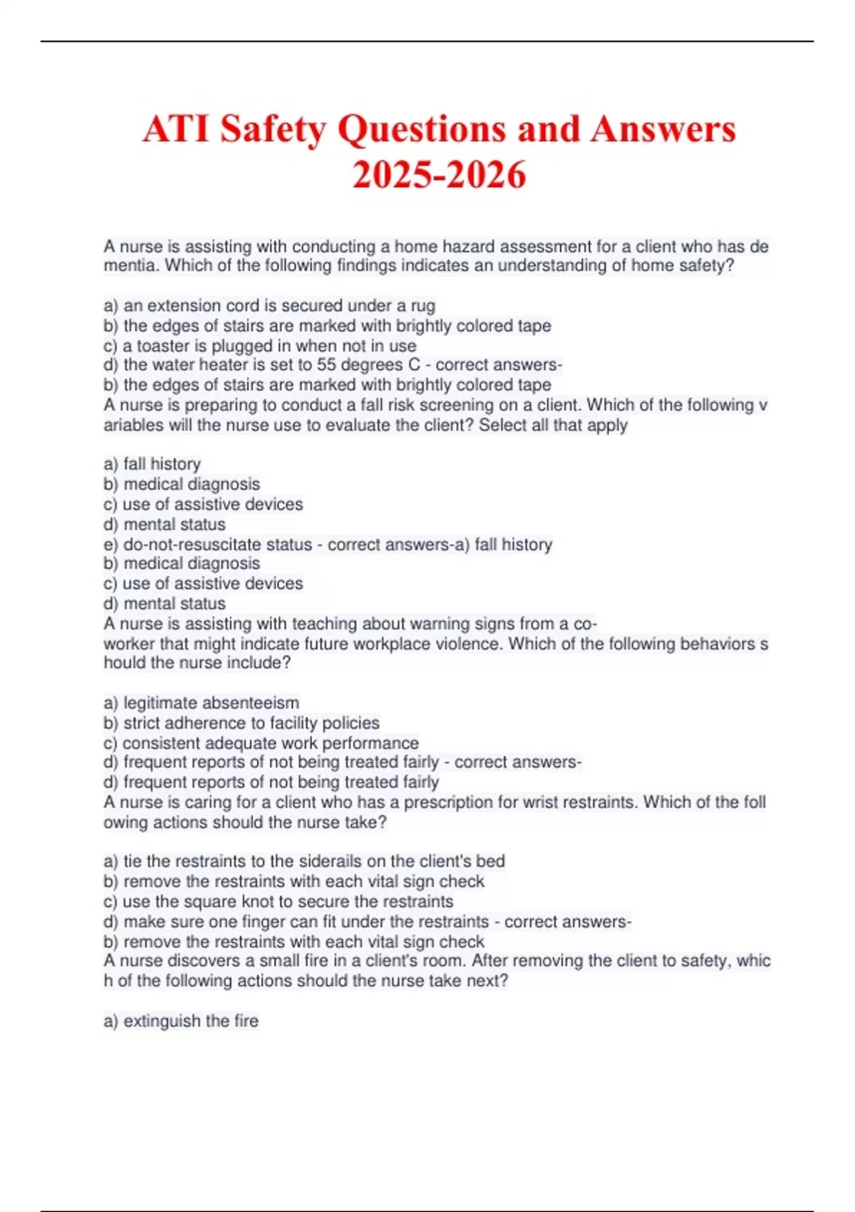 ATI Safety Questions and Answers - ATI RN. - Stuvia US