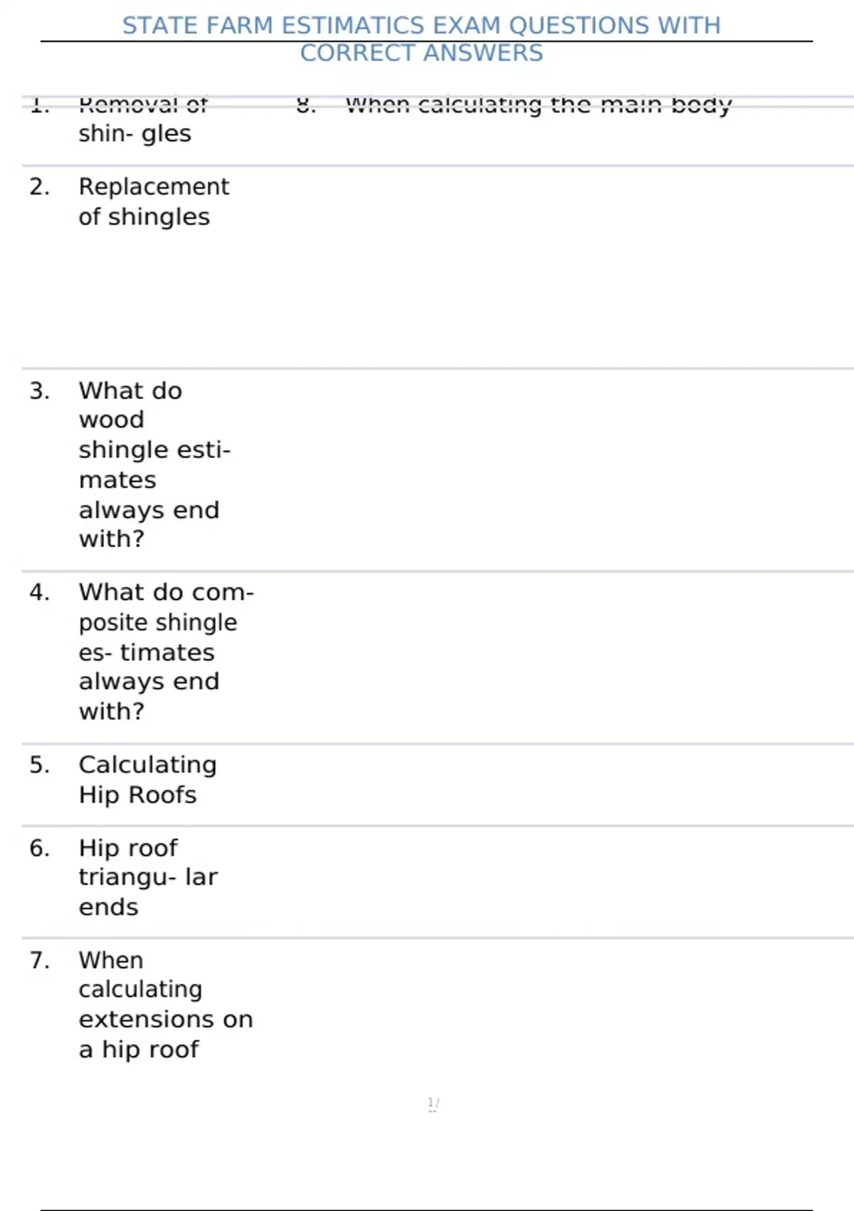 STATE FARM ESTIMATICS EXAM QUESTIONS WITH CORRECT ANSWERS - State Farm ...