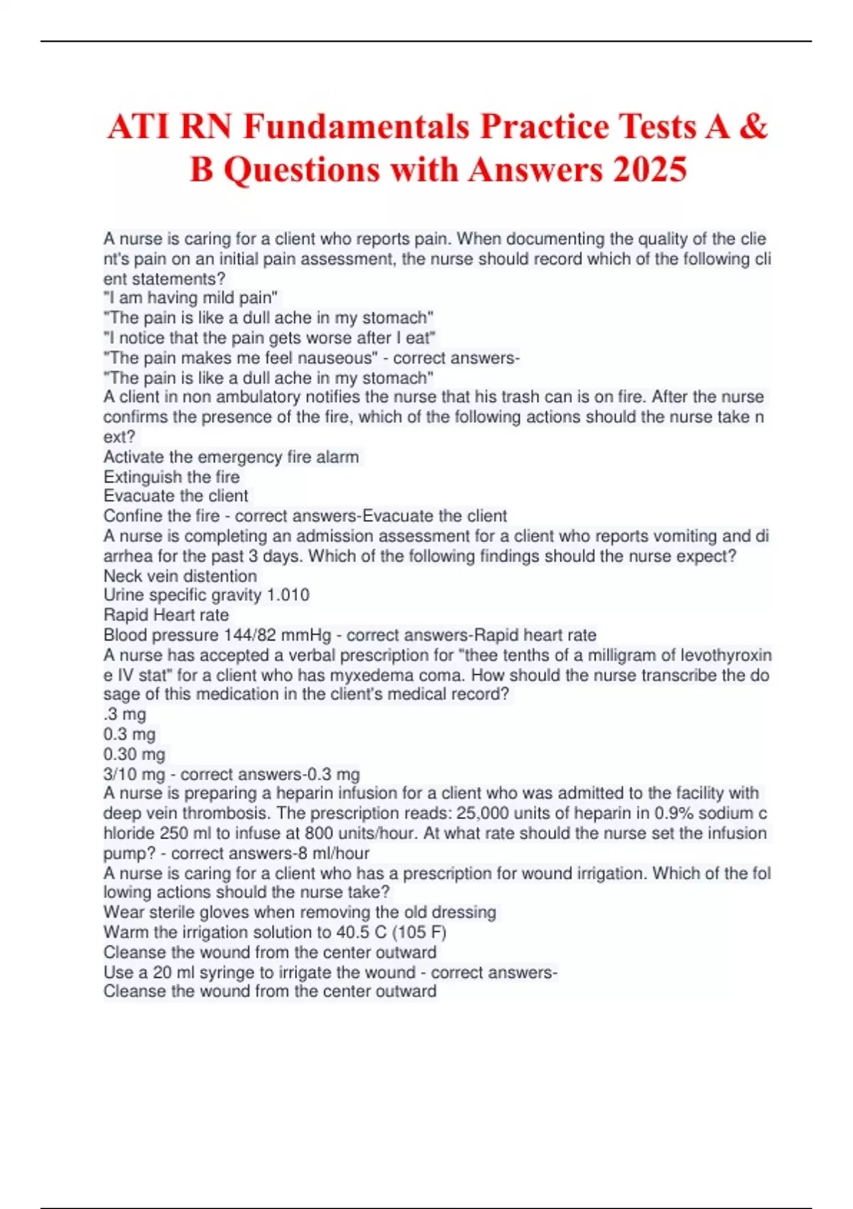 ATI RN Fundamentals Practice Tests A & B Questions with Answers 2025 ...