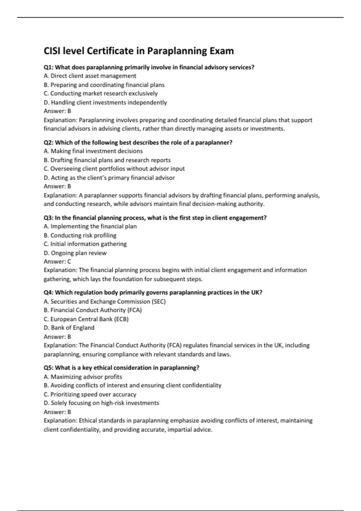 CISI level Certificate in Paraplanning Exam - Computers - Stuvia US