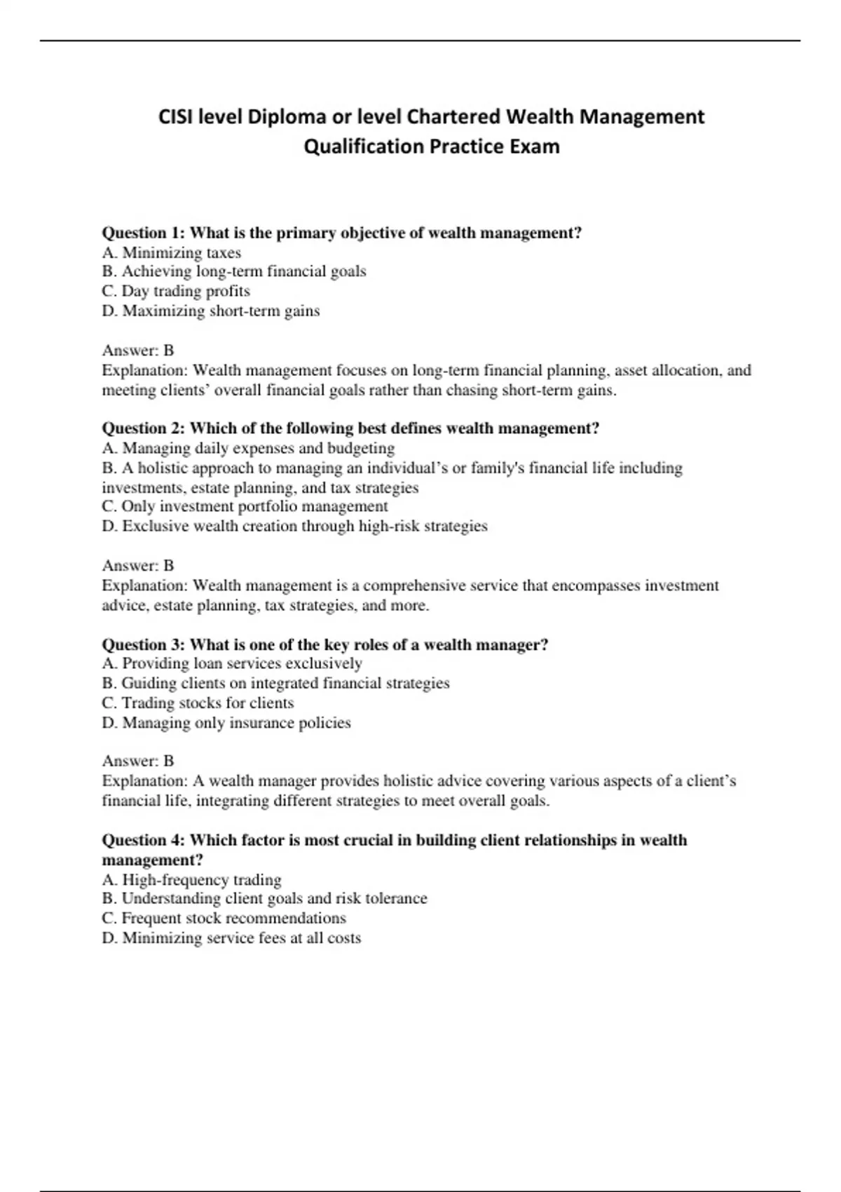 CISI level Diploma or level Chartered Wealth Management Qualification ...