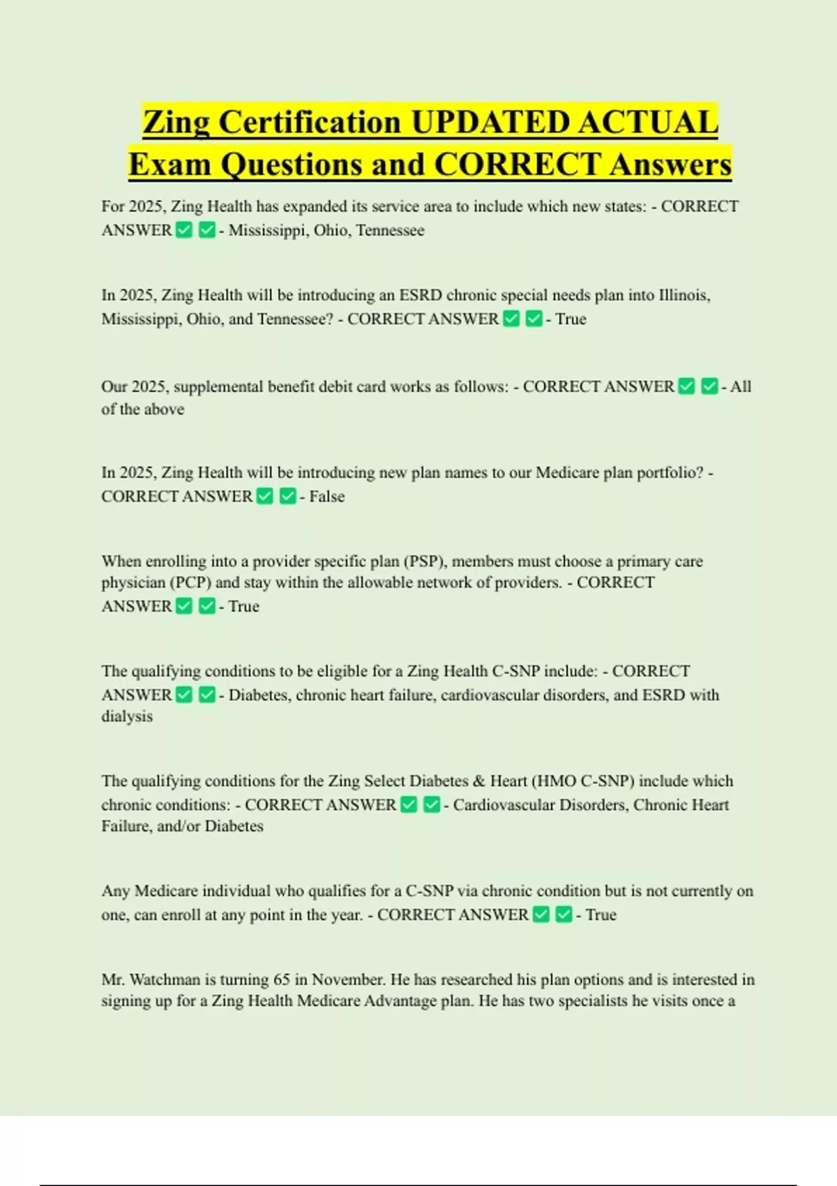 Zing Certification UPDATED ACTUAL Exam Questions and CORRECT Answers ...