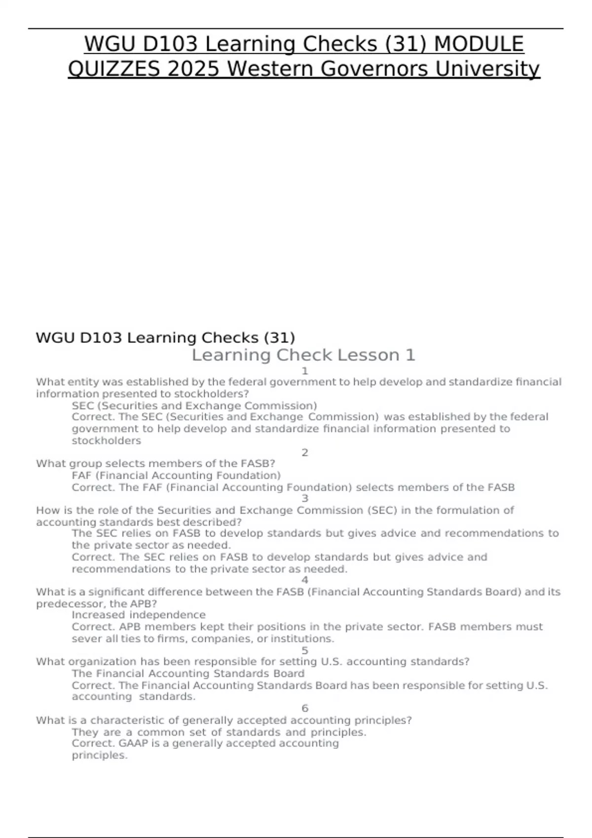 WGU D103 Learning Checks (31) MODULE QUIZZES 2025 Western Governors ...