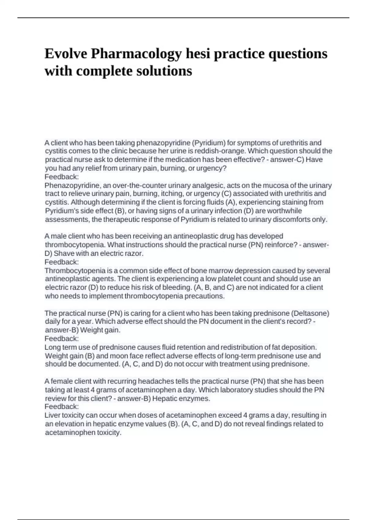 Evolve Pharmacology hesi practice questions with complete solutions ...