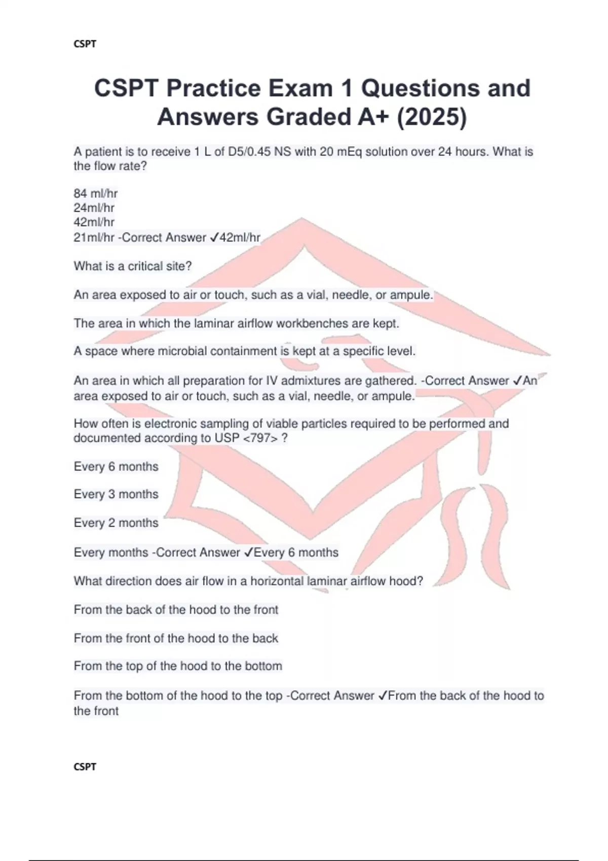 CSPT Practice Exam 1 Questions and Answers Graded A+ (2025) - CSPT - Stuvia US